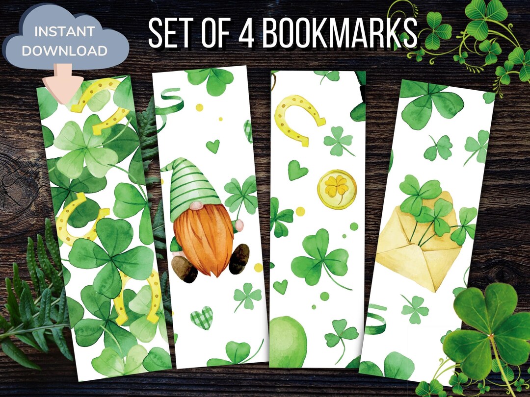 Saint Patrick's Day Printable Bookmarks, Four Leaf Clover, Lucky ...