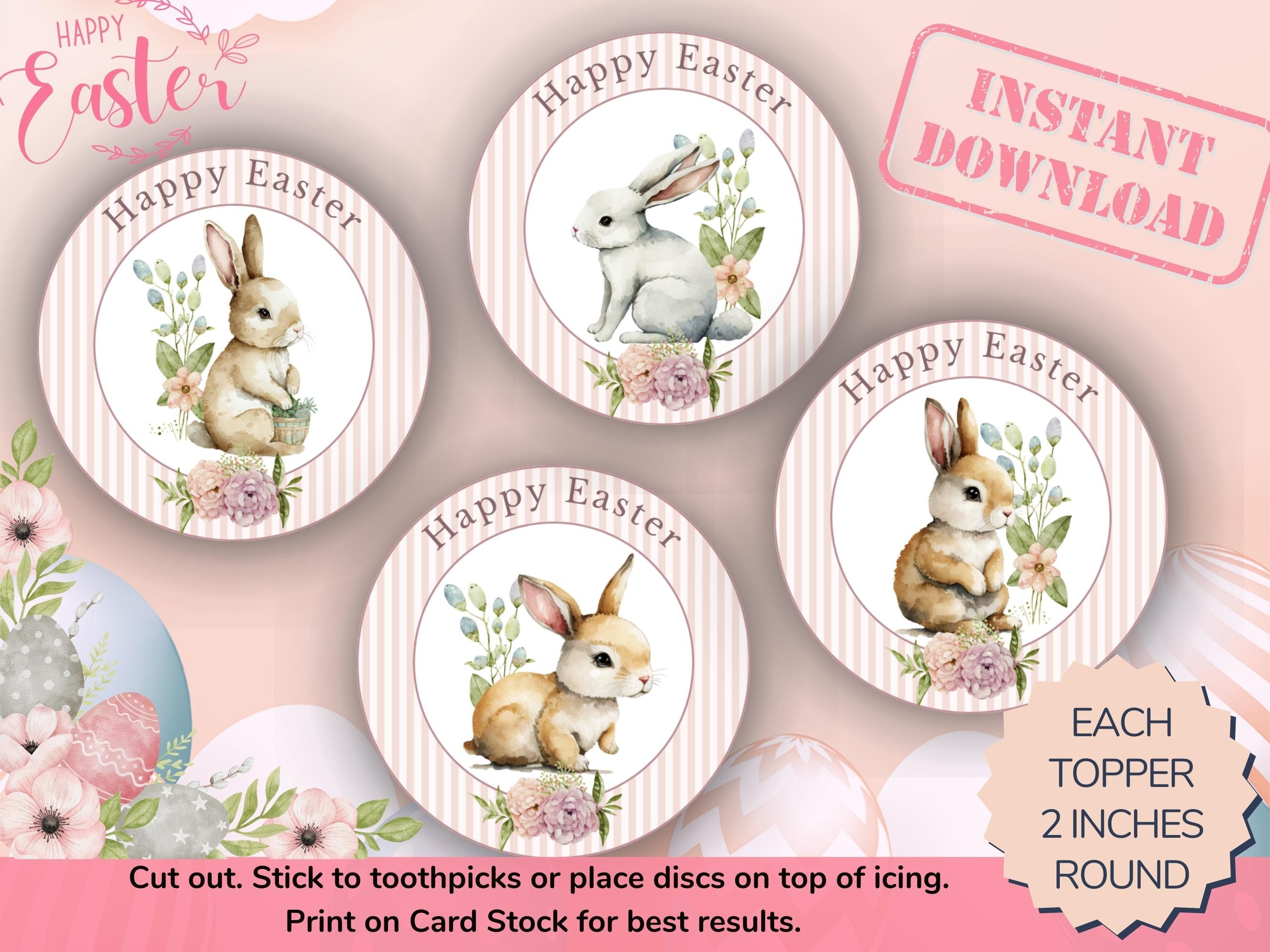 Easter Cupcake Toppers Printable, Easter Party Gift Tags, Bunny Party ...