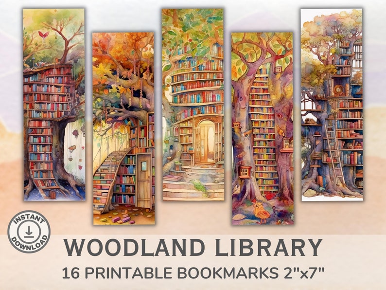 Printable Woodland Library Bookmarks. Watercolor Libraries in Autumn ...