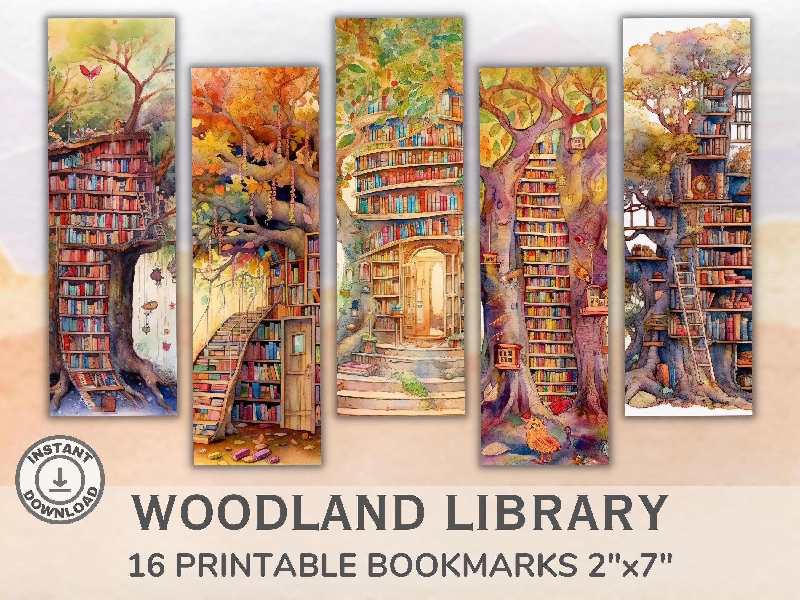 Printable Woodland Library Bookmarks. Watercolor Libraries in Autumn ...
