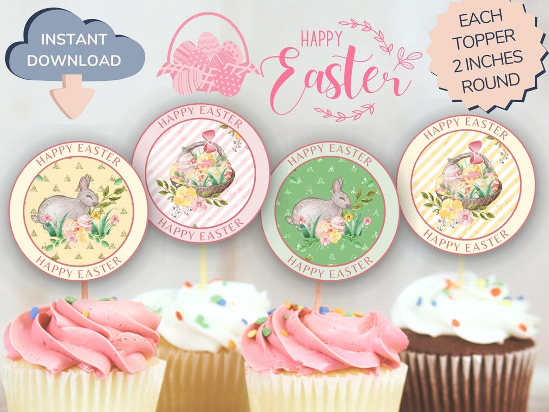 Easter Cupcake Toppers Printable, Easter Party Gift Tags, Bunny Party ...