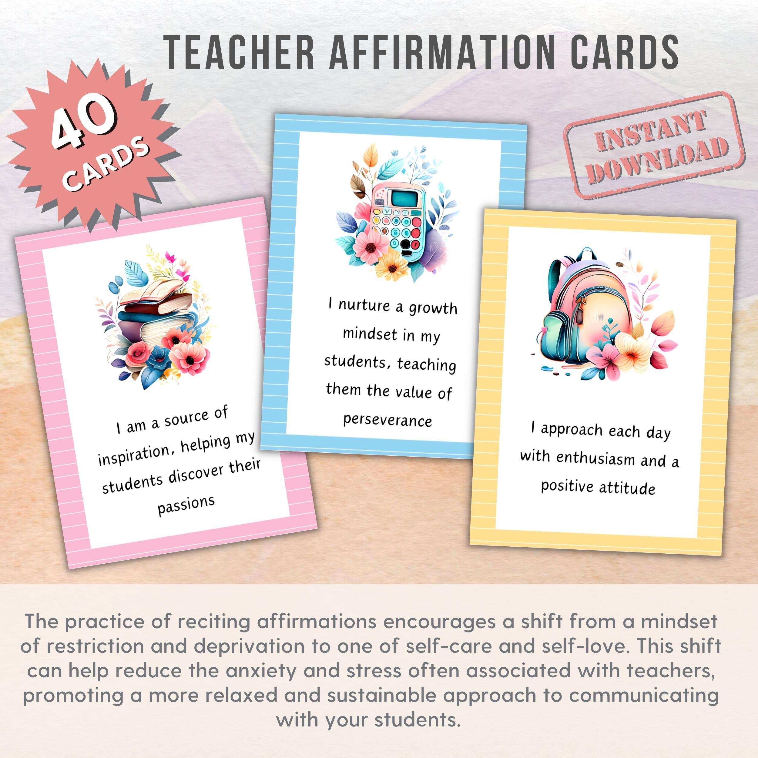 Teacher Affirmation Cards Printable. Perfect Gift for Teacher 40 ...
