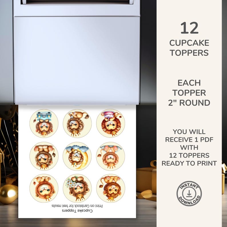 Printable Cute Lions Cupcake Toppers. Set of 12 Fun Designs. Perfect ...