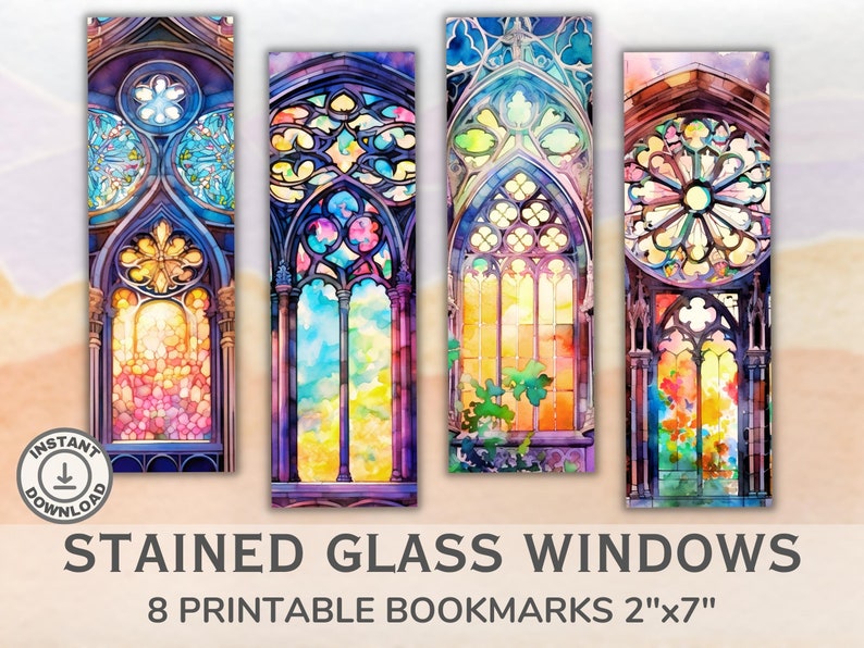 Printable Stained Glass Windows Bookmarks. Watercolor Glass and Flowers ...