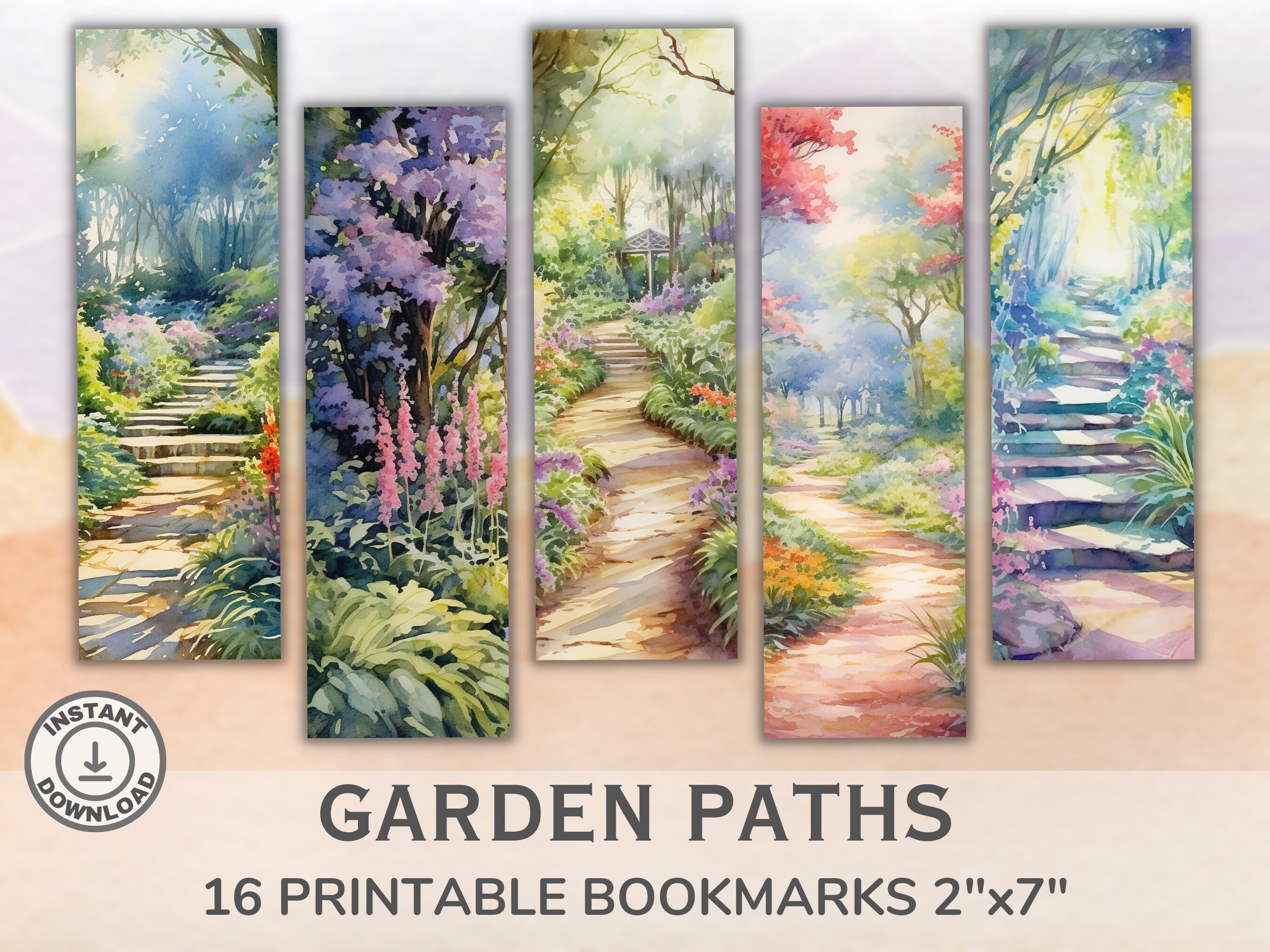 Printable Garden Path Bookmarks. Watercolor Footpaths - Etsy