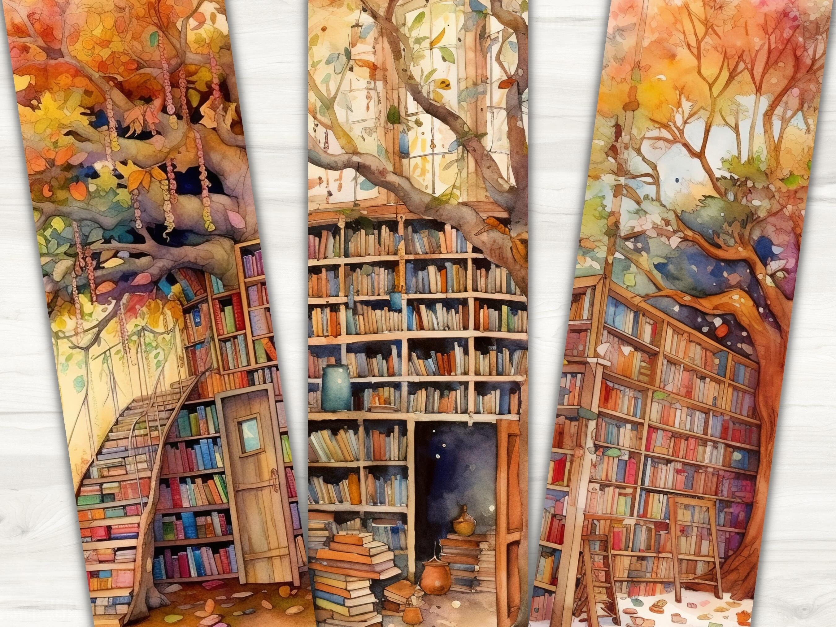 Printable Woodland Library Bookmarks. Watercolor Libraries in Autumn ...