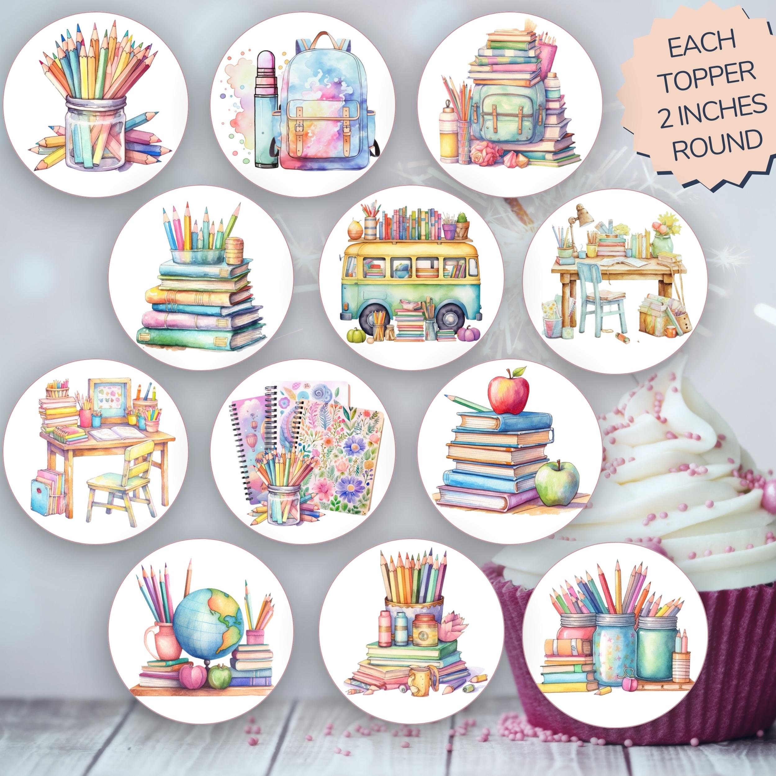 Printable Back to School Cupcake Toppers. Set of 12 Fun - Etsy