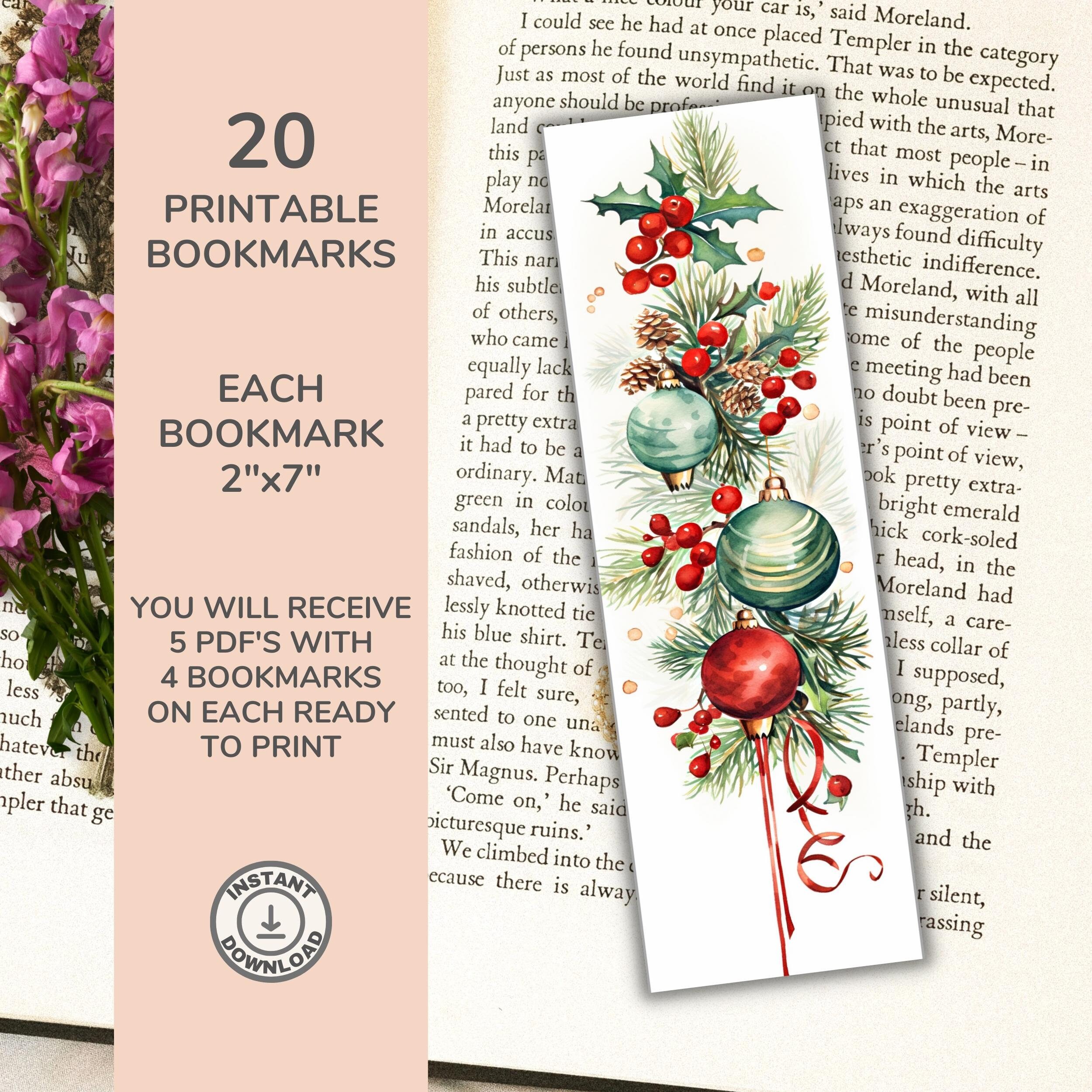 Christmas Printable Bookmarks Set of 20. Printable Christmas - Etsy