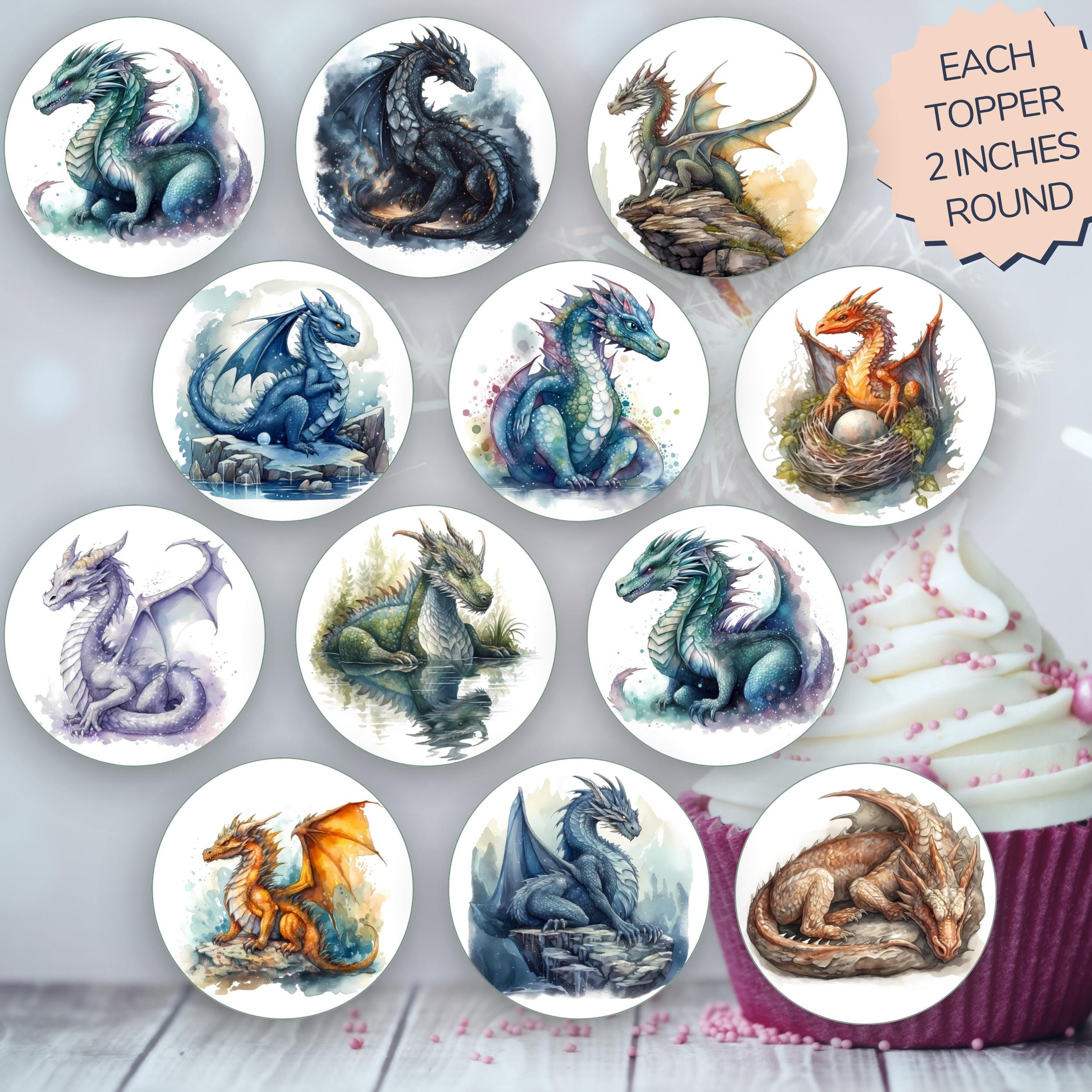 Dragon Cupcake Toppers: Realistic Designs, Set of 12 (digital Download ...