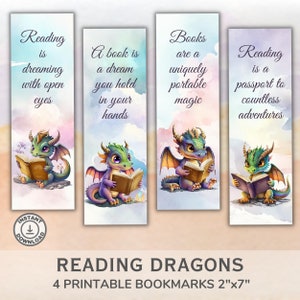 Dragon Printable Bookmarks Set of 4. Printable Cute Baby Dragon ...