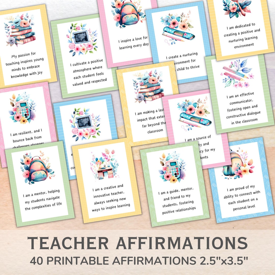 Teacher Affirmation Cards Printable. Perfect Gift for Teacher - Etsy