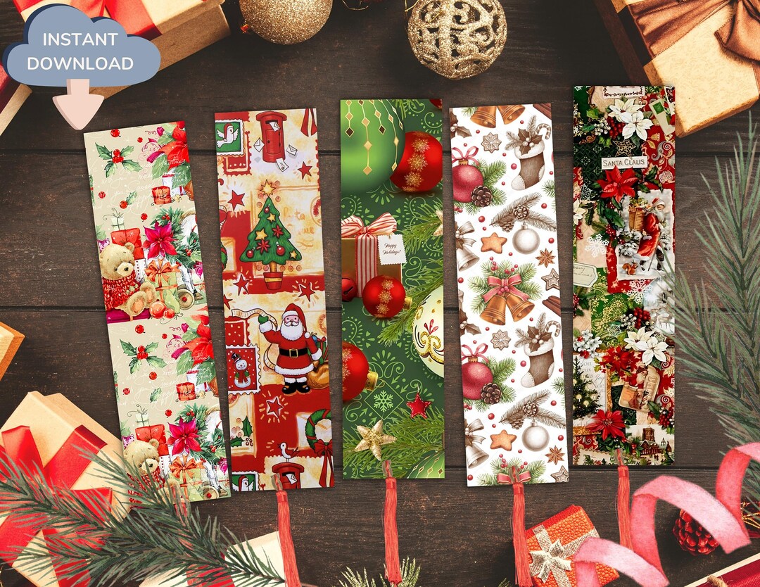 Christmas Printable Bookmarks Set of 5. Printable Christmas - Etsy