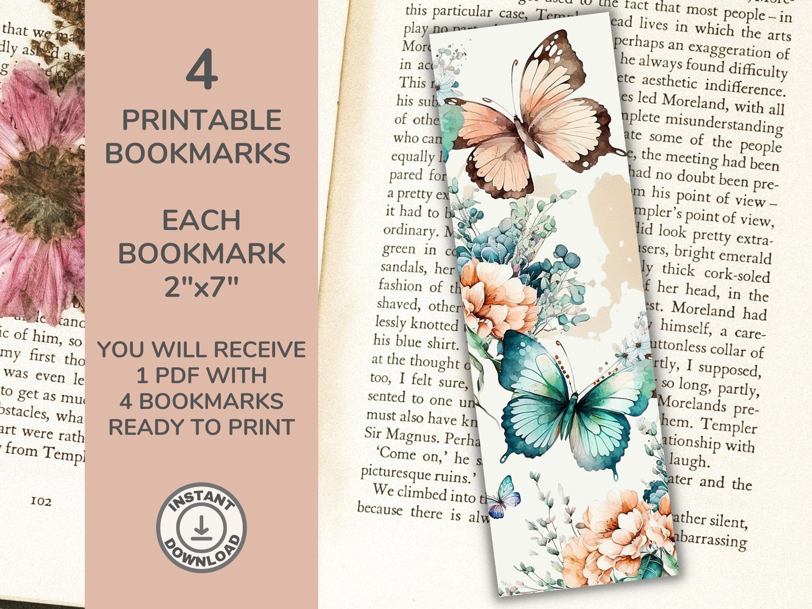 Printable Butterfly Bookmarks Set of 4. Floral Bookmark. Bookmark Gift ...