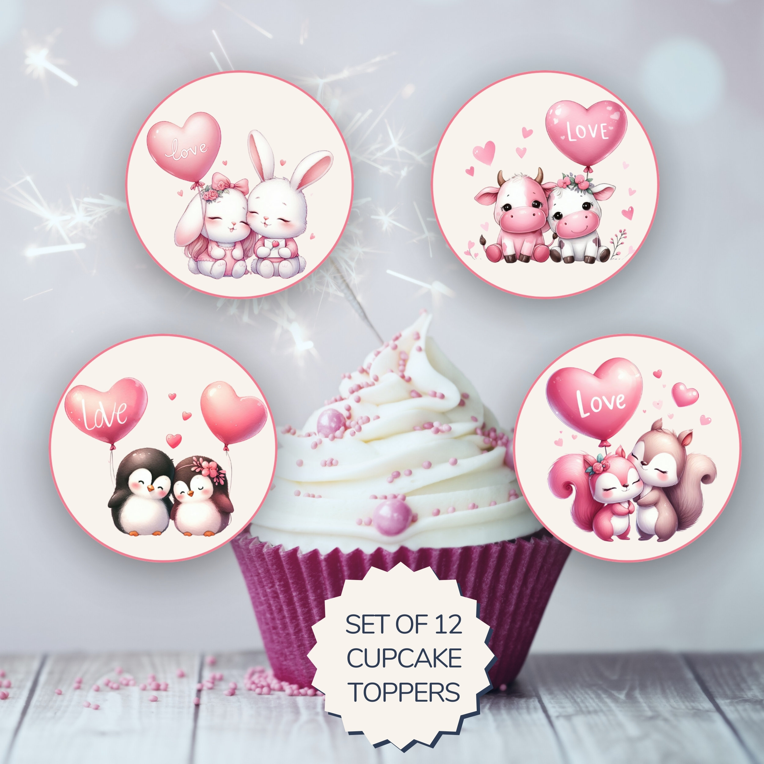 Valentine's Day Cupcake Toppers Printable. Set of 12 Fun Designs. Happy ...