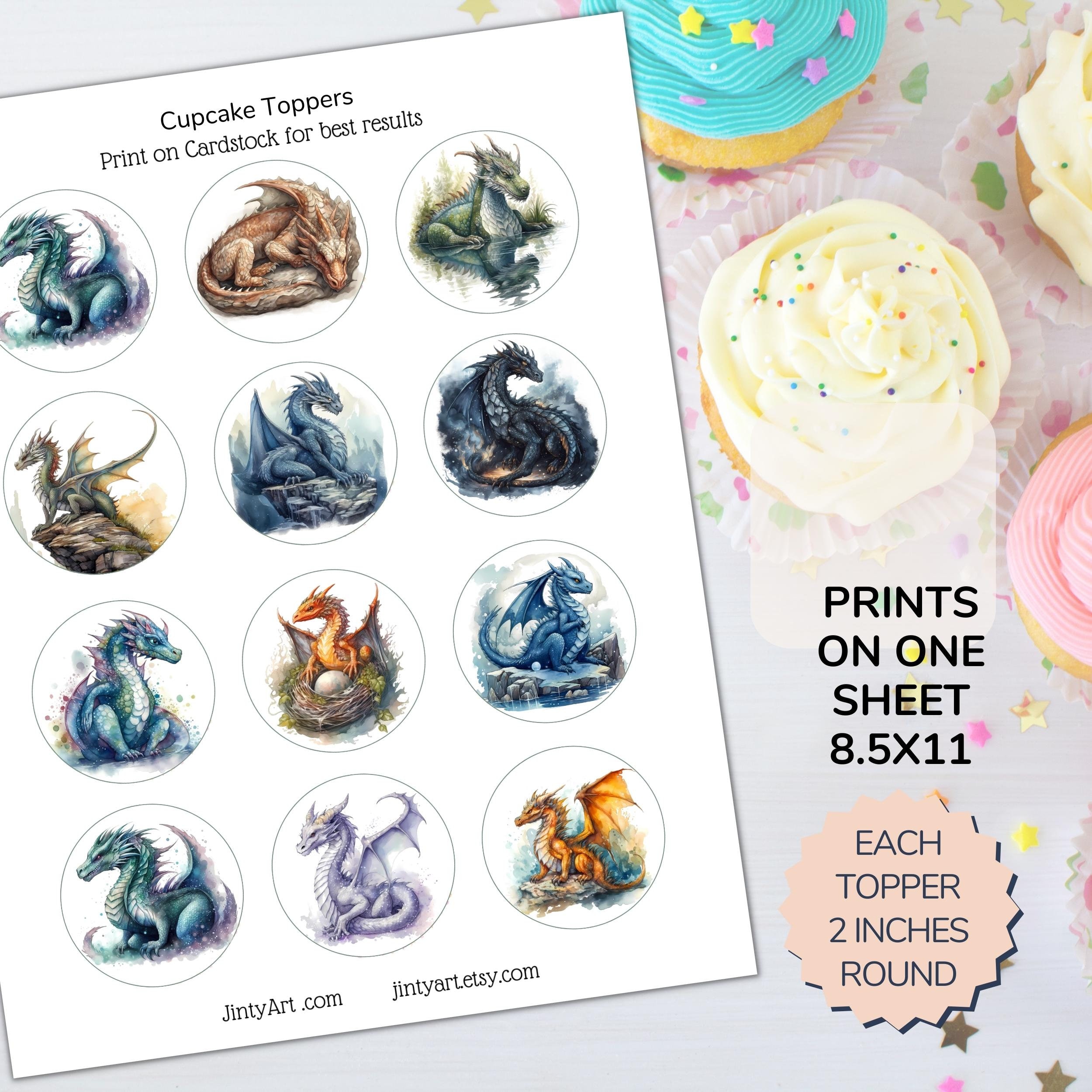 Dragon Cupcake Toppers: Realistic Designs, Set of 12 (digital Download ...