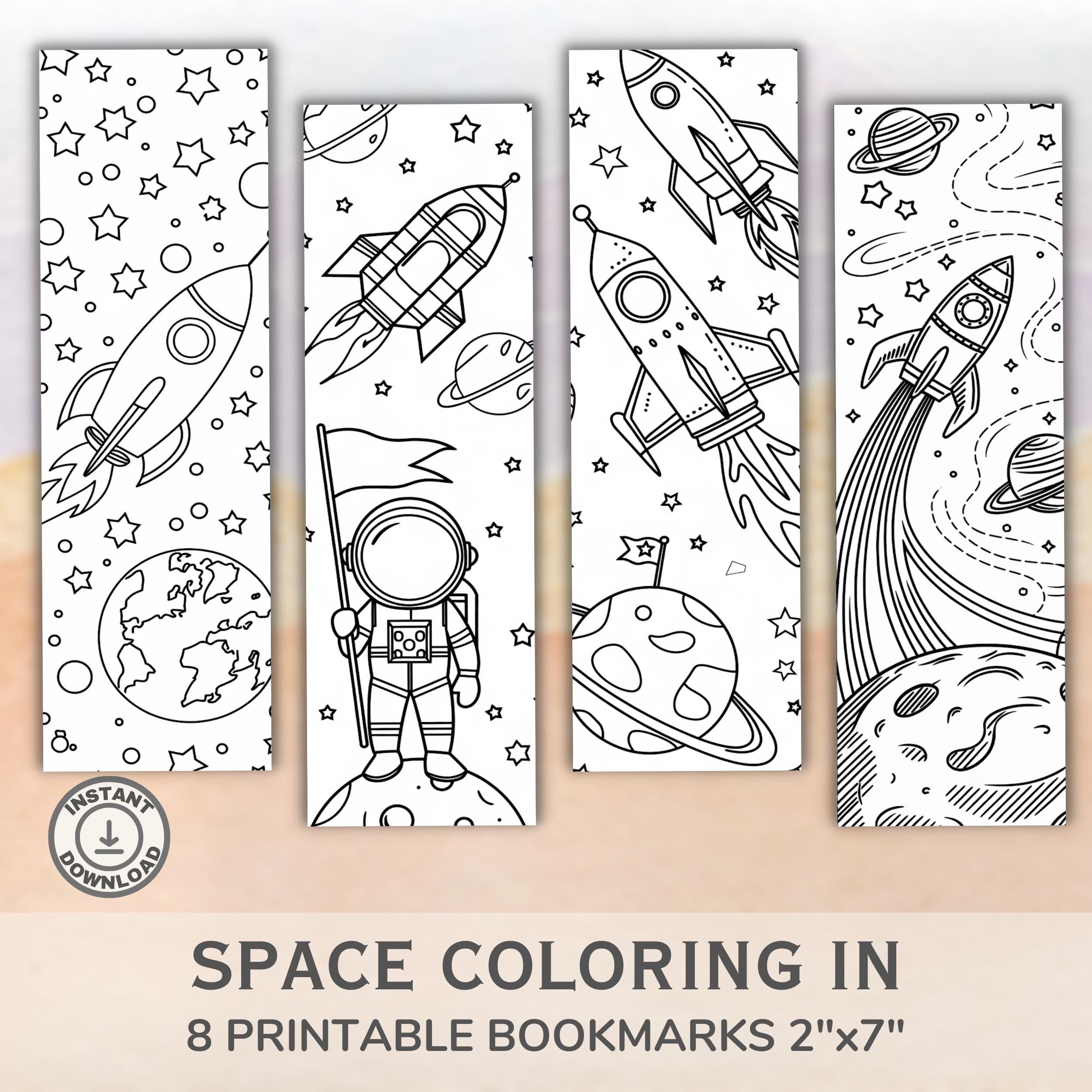 Space Coloring Bookmarks: Printable Rocket & Planet Designs (digital ...