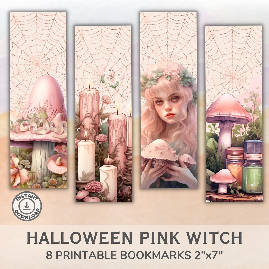 Printable Halloween Pink Witch Bookmarks. Perfect for Spooky and Creepy ...