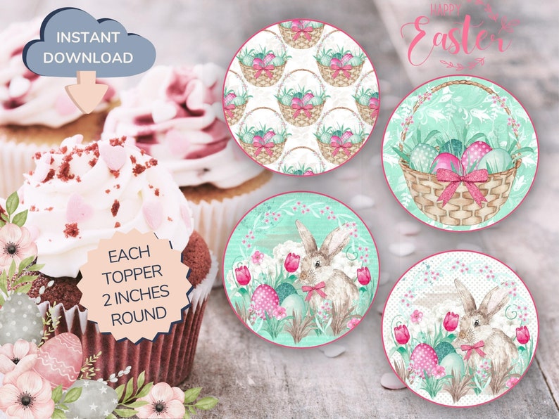 Easter Cupcake Toppers Printable, Easter Party Gift Tags, Bunny Party ...