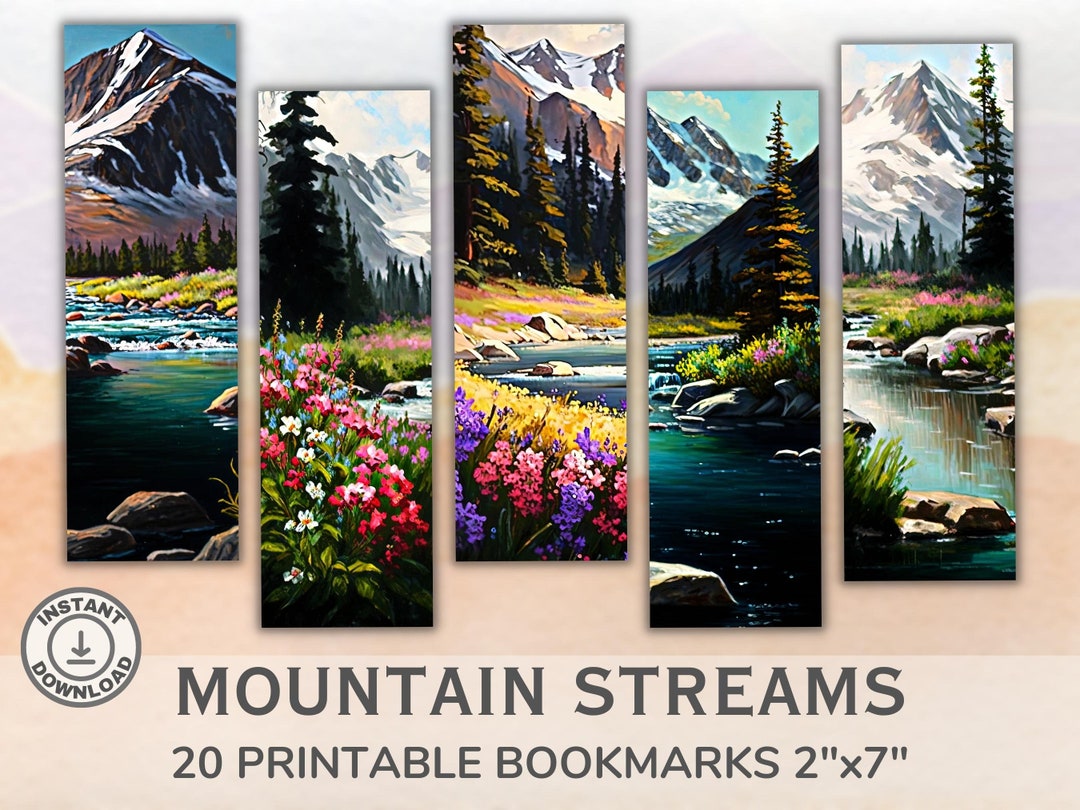 Printable Mountain Streams Bookmarks. Watercolor Mountains, Creeks and ...