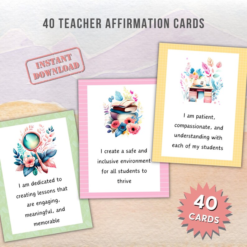Teacher Affirmation Cards Printable. Perfect Gift for Teacher 40 ...