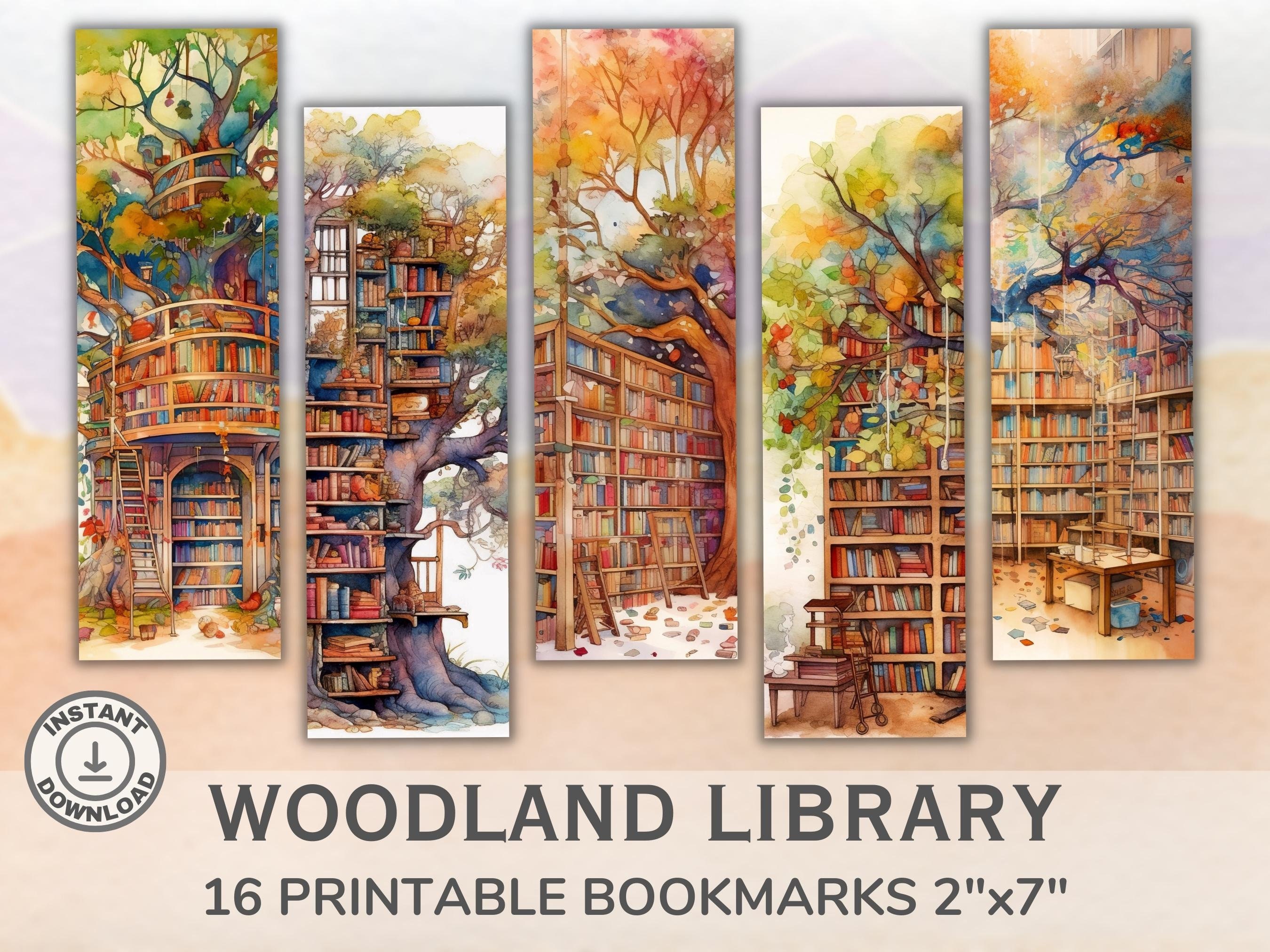Printable Woodland Library Bookmarks. Watercolor Libraries in Autumn ...