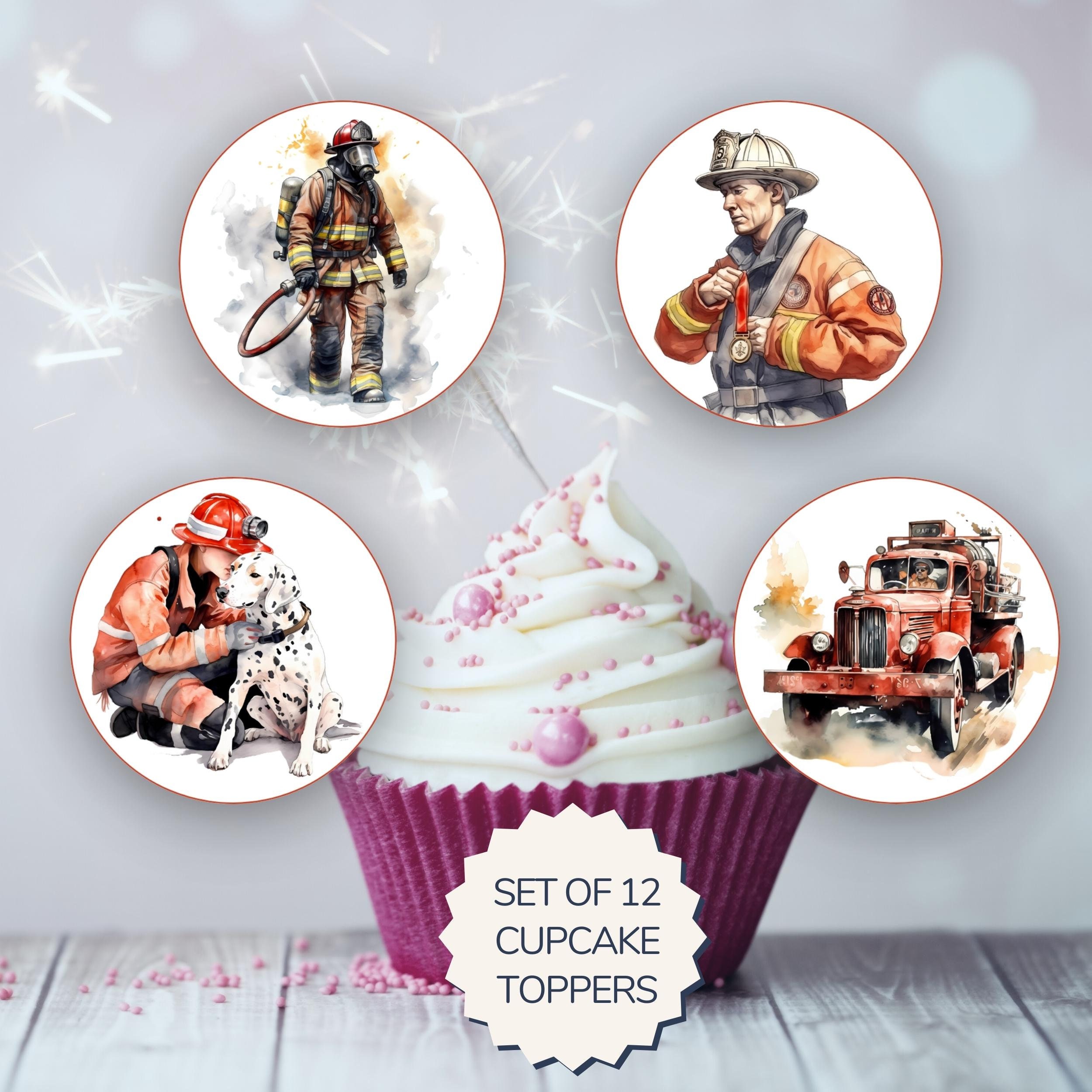 Printable Fire Fighters Cupcake Toppers. Set of 12 Fun Designs. Perfect ...