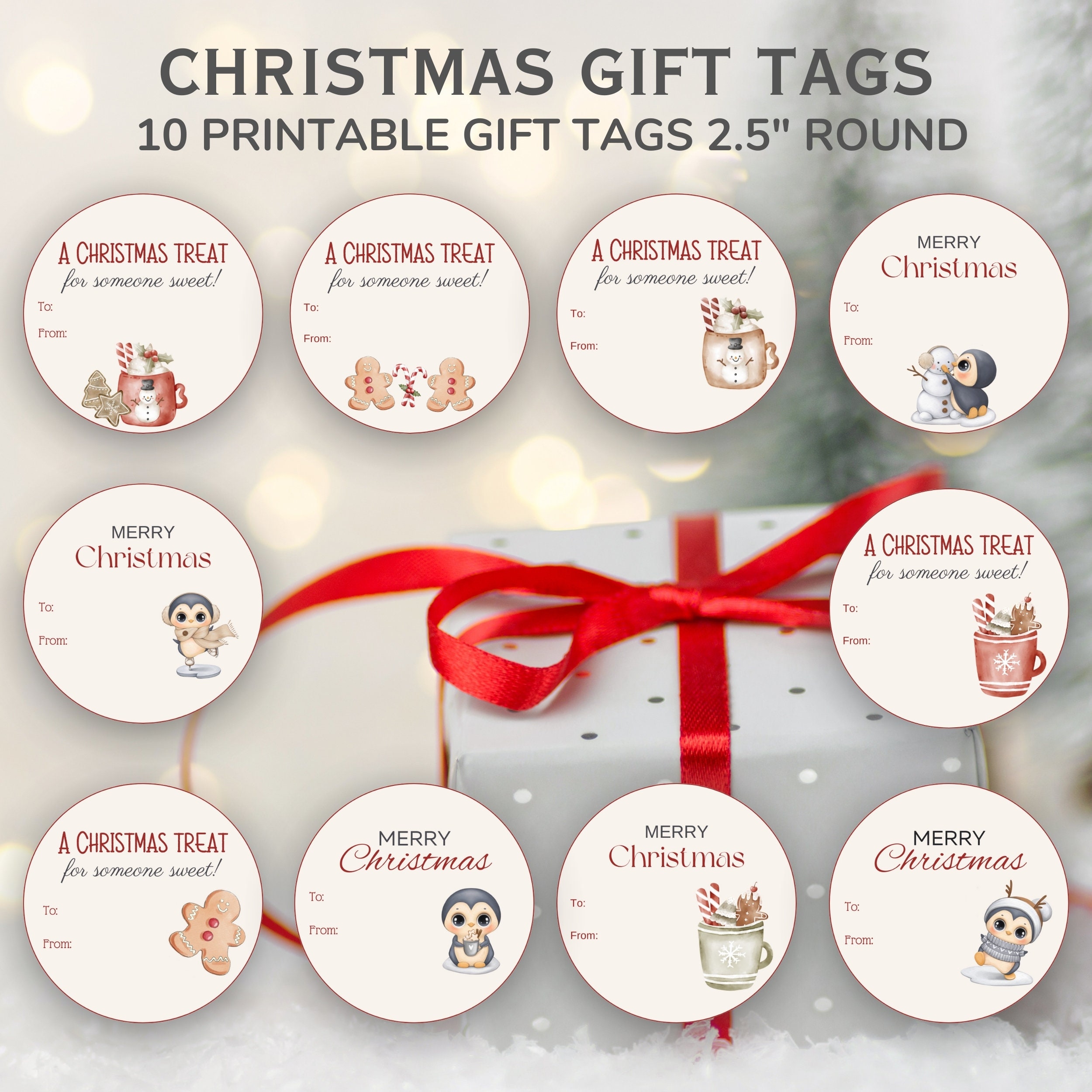 Printable Christmas Gift Tags Round. Merry Christmas Gift Tag. - Etsy