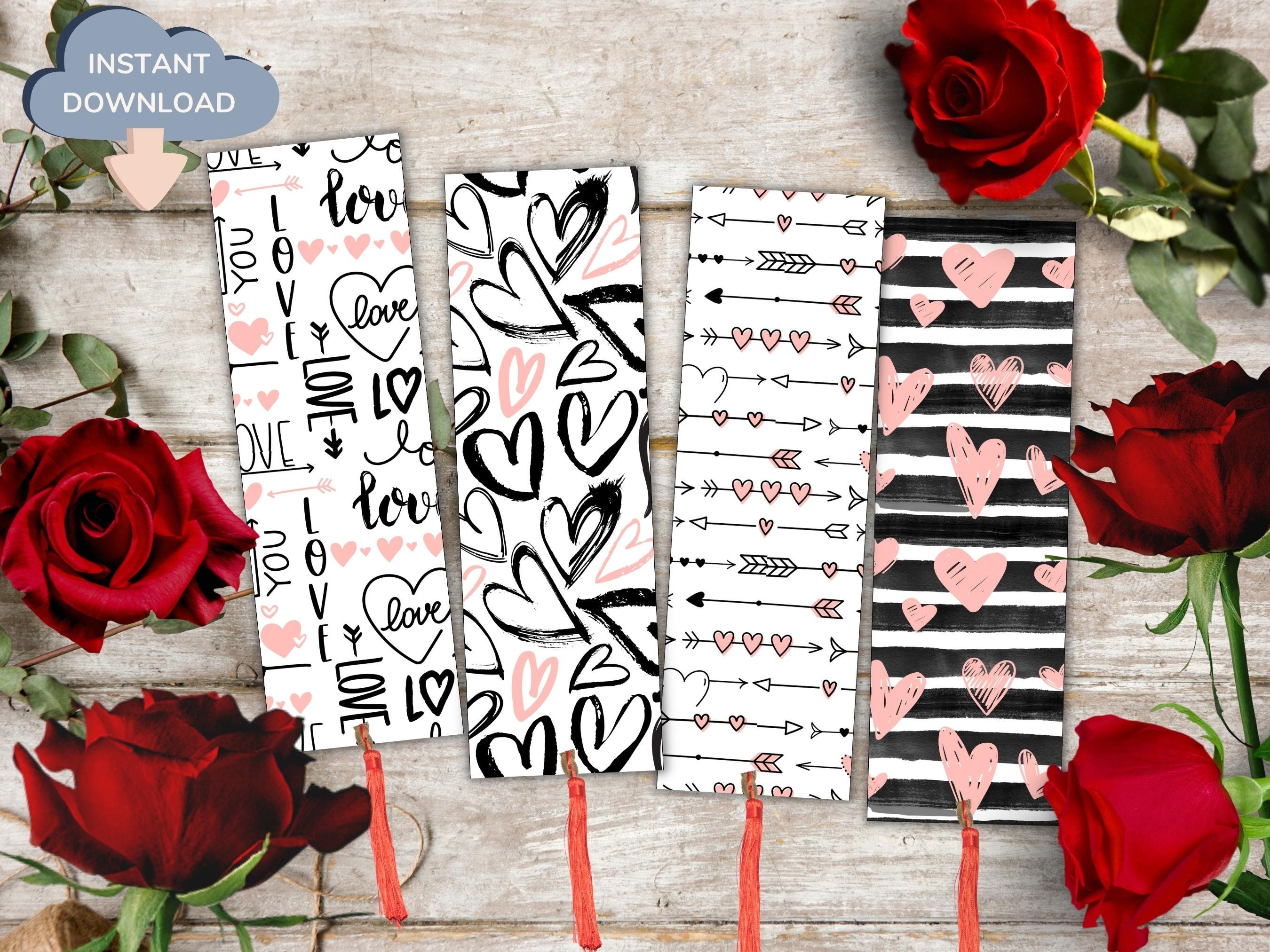 Valentines Printable Bookmarks Set of 4. Printable Heart Bookmarks ...