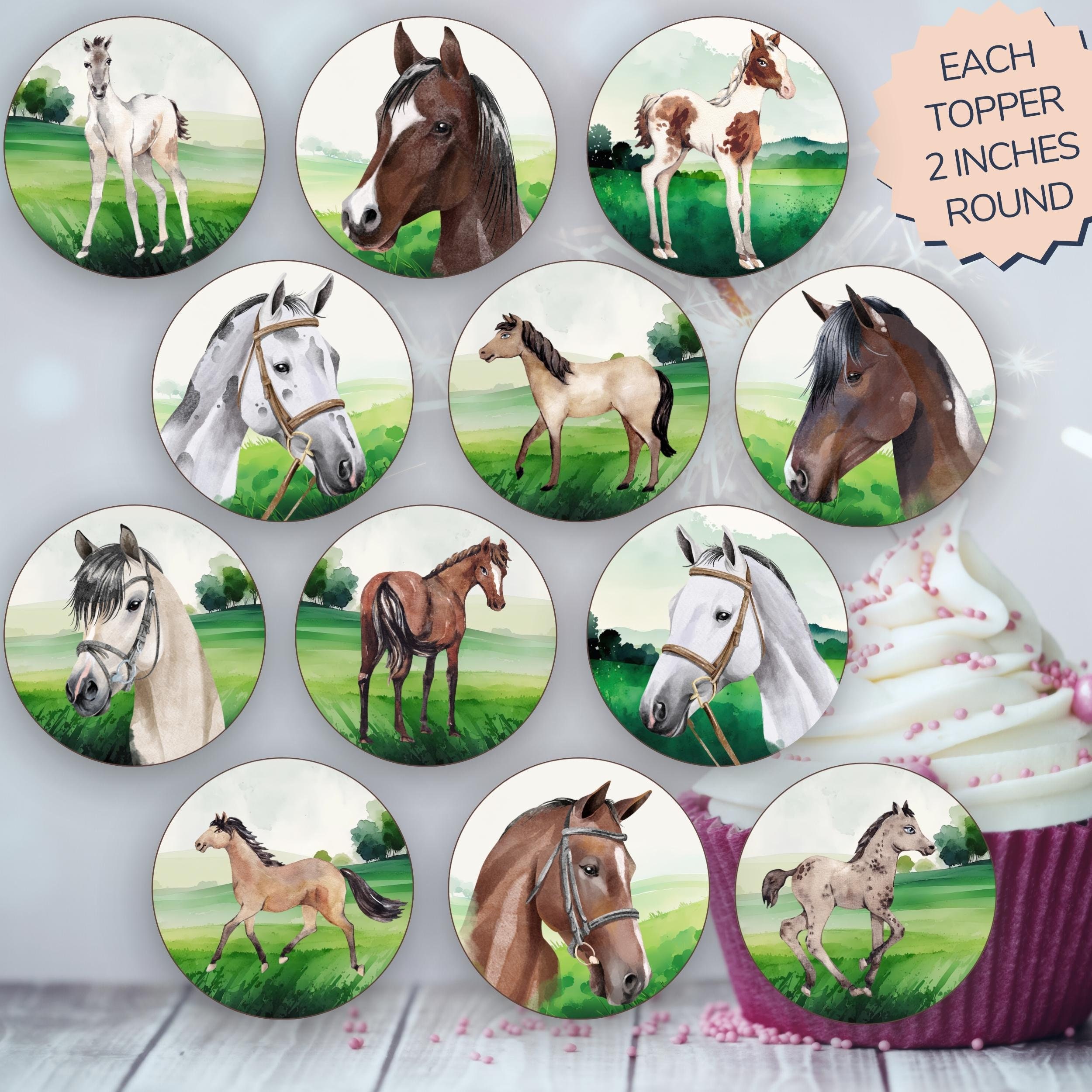 Printable Horses Cupcake Toppers. Set of 12 Fun Designs. Perfect for ...