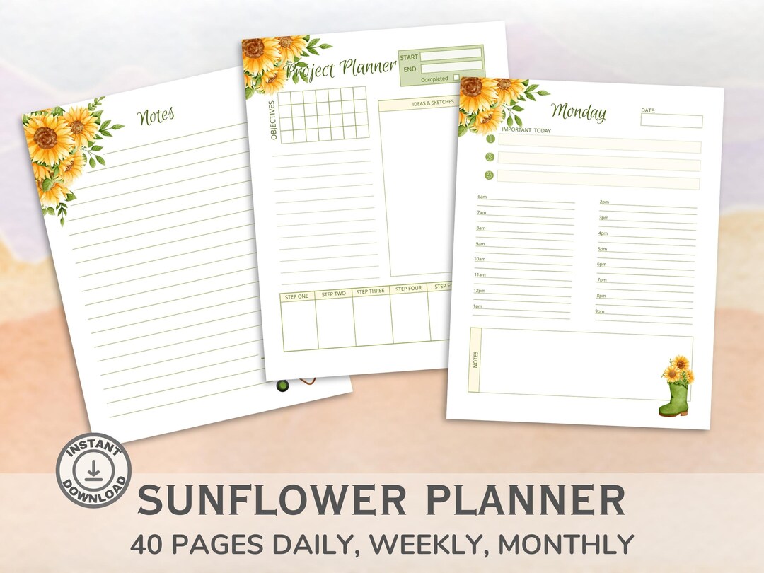Printable Sunflower Undated Planner Daily Weekly and - Etsy