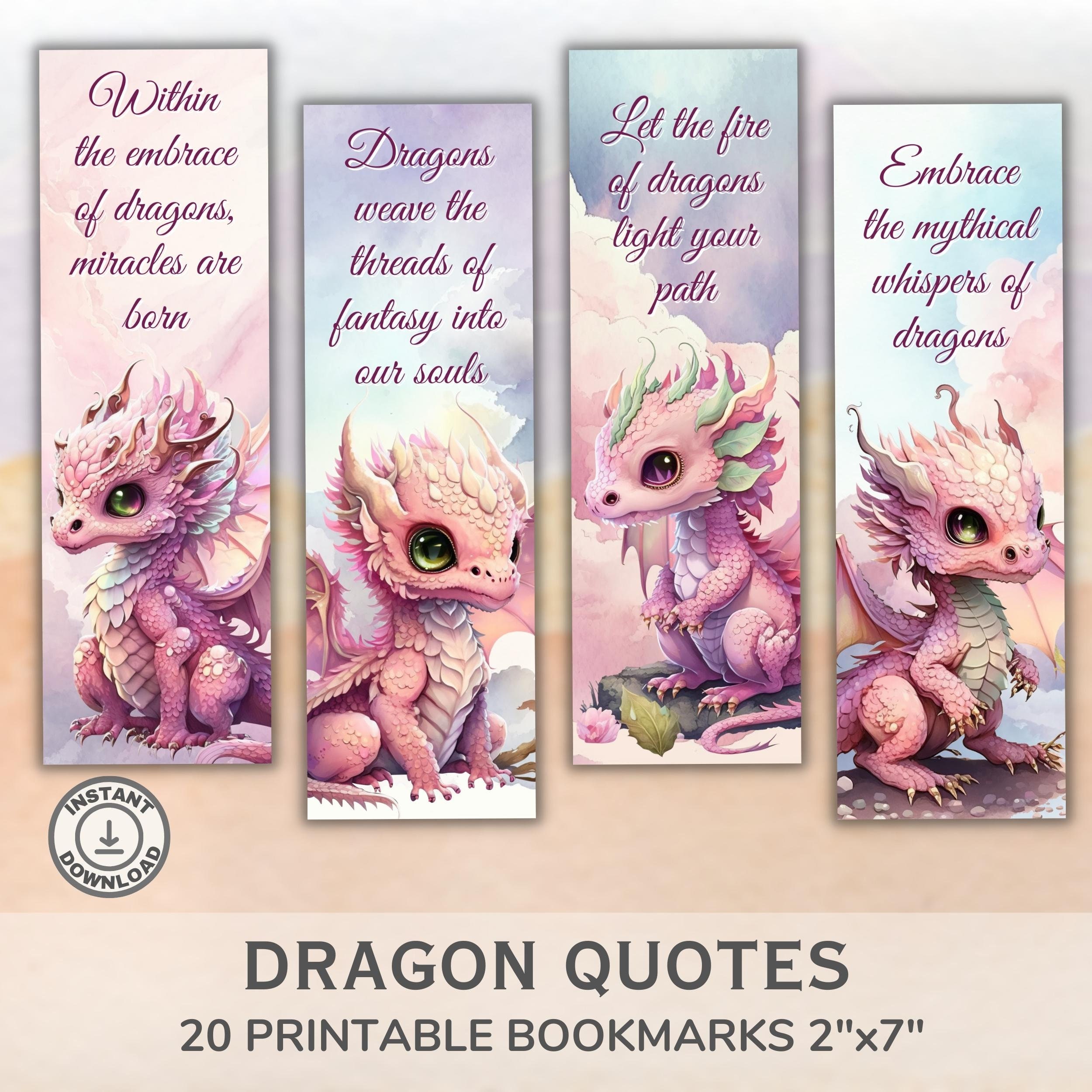 Dragon Quotes Printable Bookmarks Set of 20. Printable Cute Baby Dragon ...