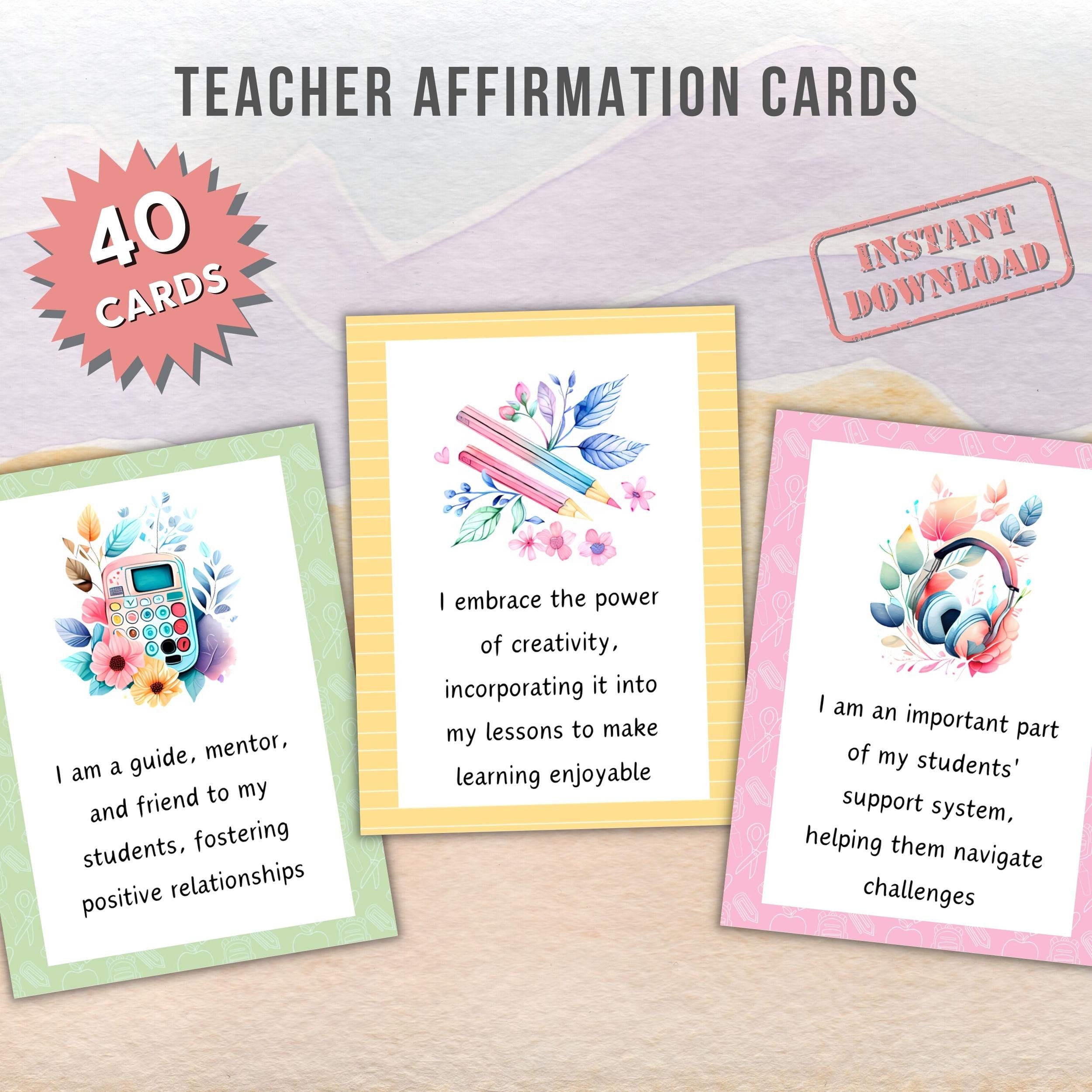 Teacher Affirmation Cards Printable. Perfect Gift for Teacher 40 ...