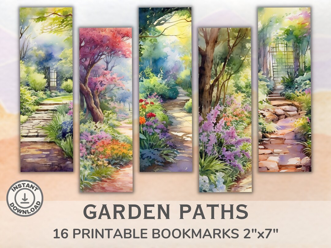 Printable Garden Path Bookmarks. Watercolor Footpaths, Flowers, Trees ...