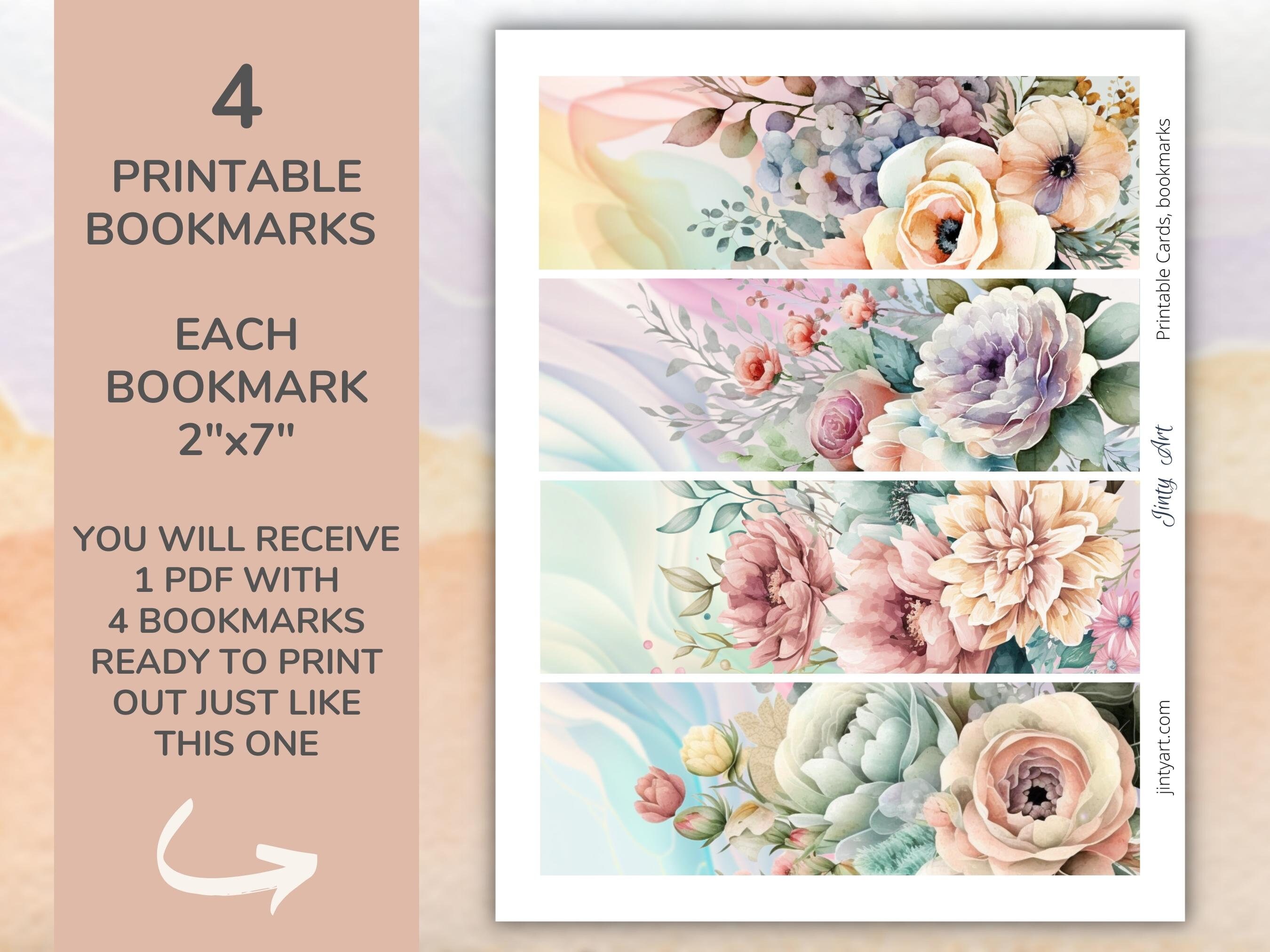 Watercolor Floral Bookmarks: Pastel Flower Set of 4 (digital Download ...