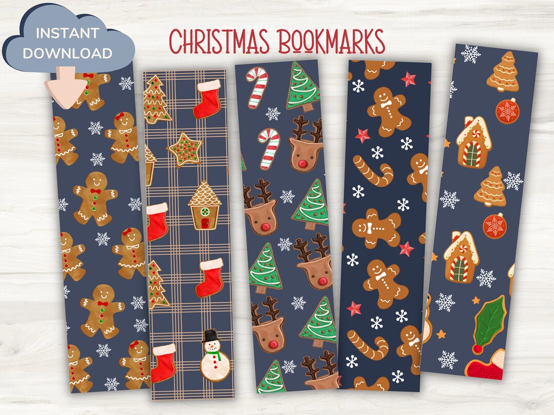 Christmas Printable Bookmarks Set of 5. Printable Christmas Bookmarks ...