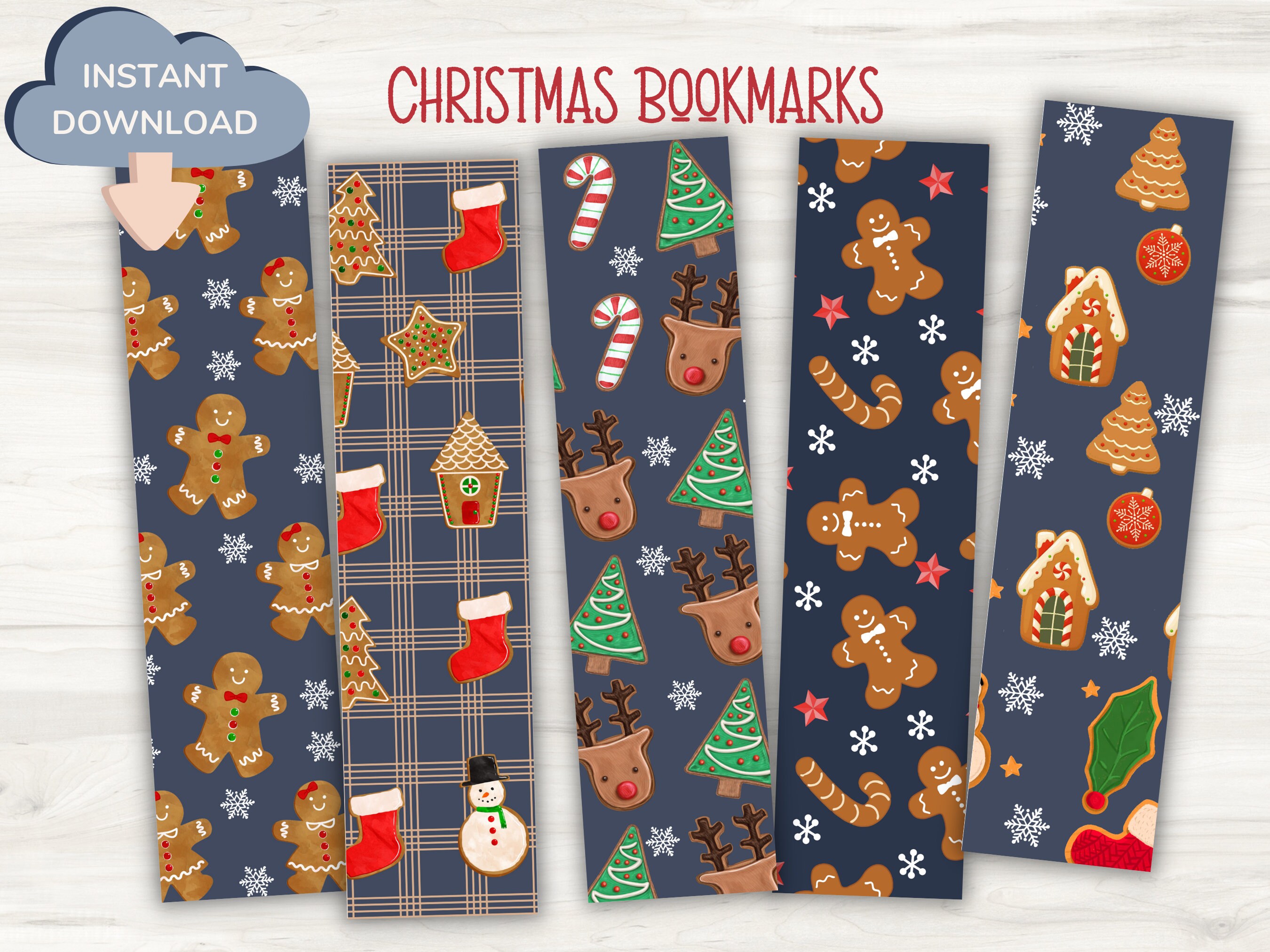 Christmas Printable Bookmarks Set of 5. Printable Christmas Bookmarks ...