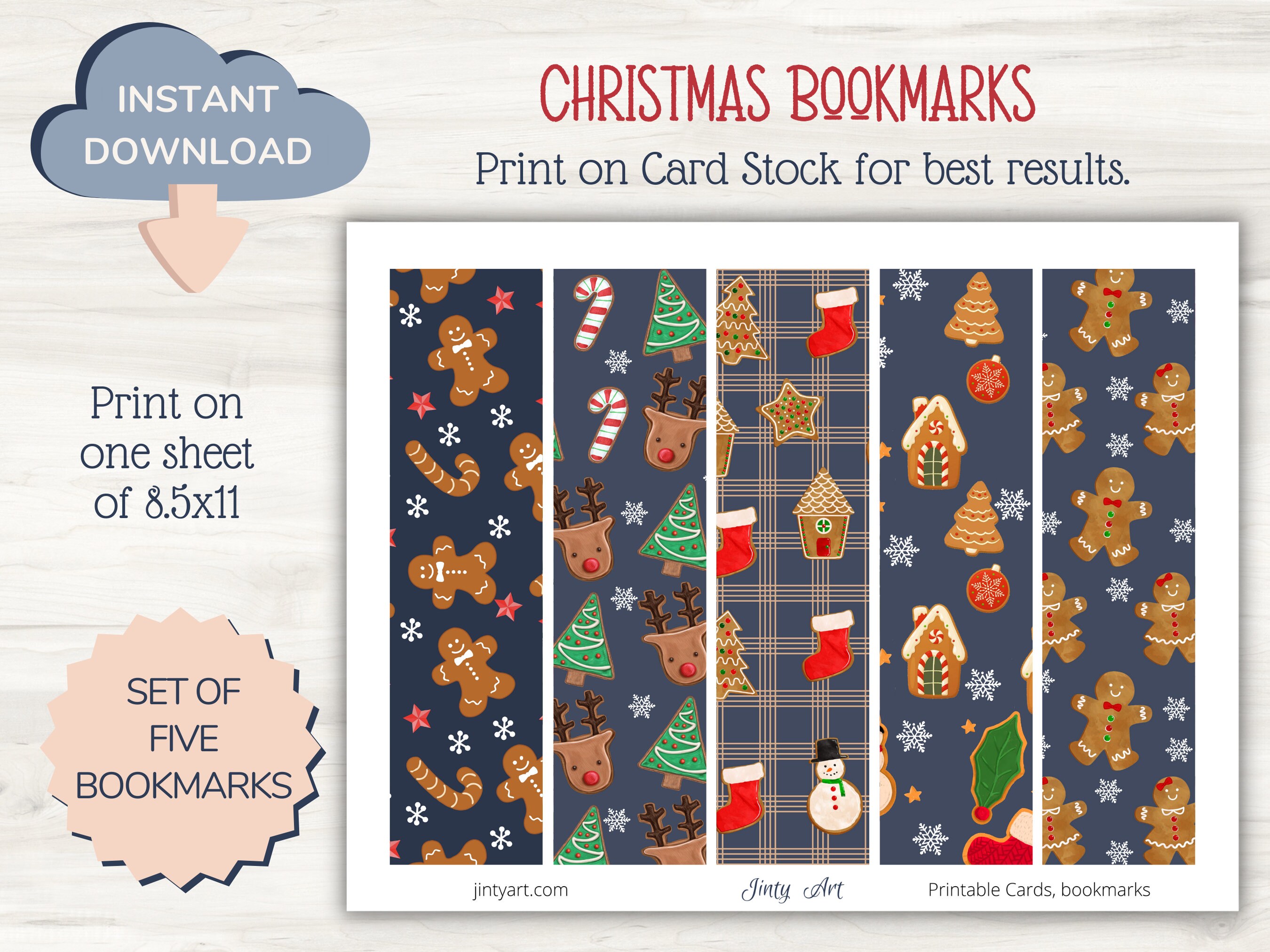 Christmas Printable Bookmarks Set of 5. Printable Christmas Bookmarks ...