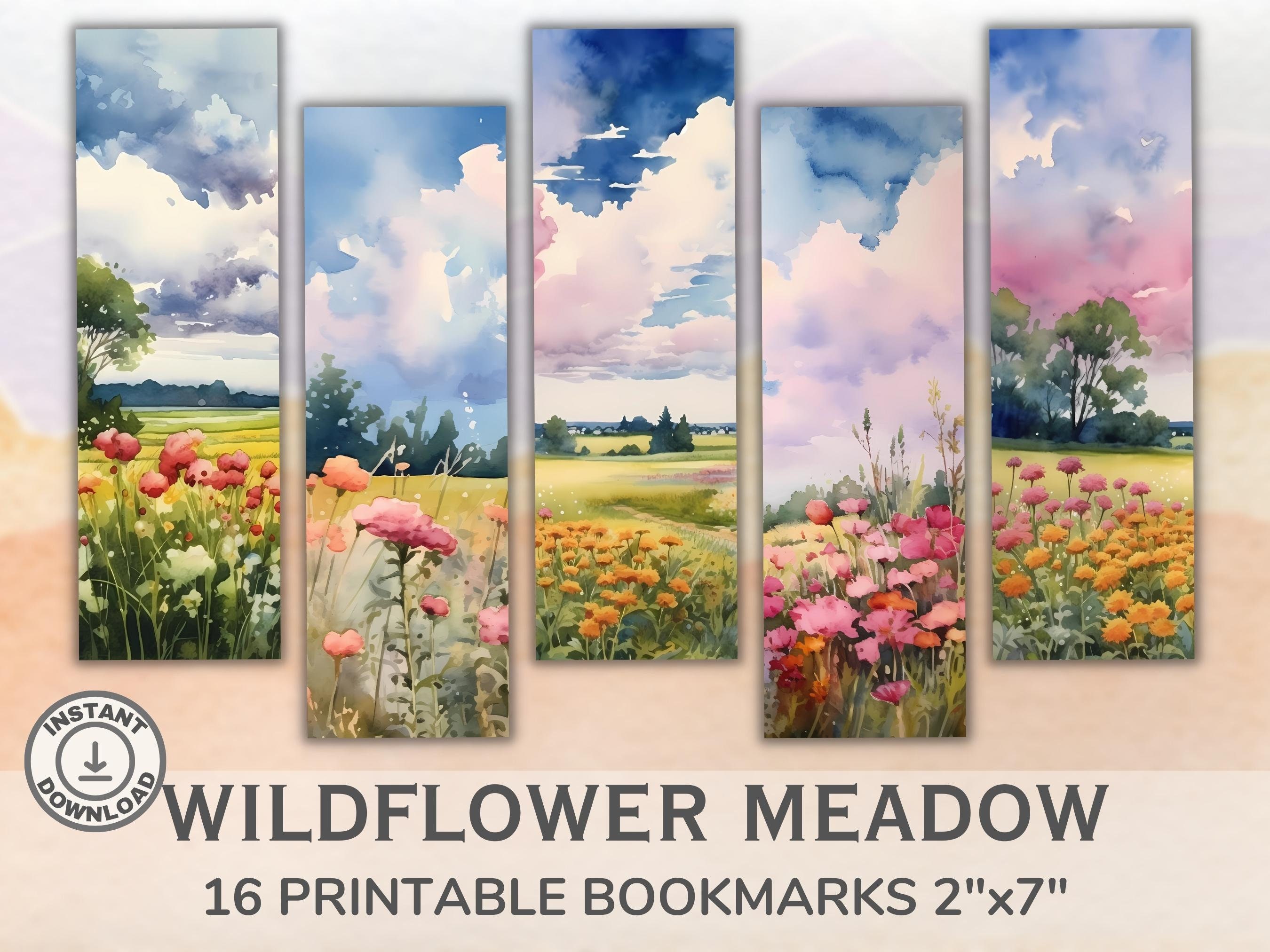 Printable Wildflower Meadow Bookmarks. Watercolor Spring Field, Clouds ...