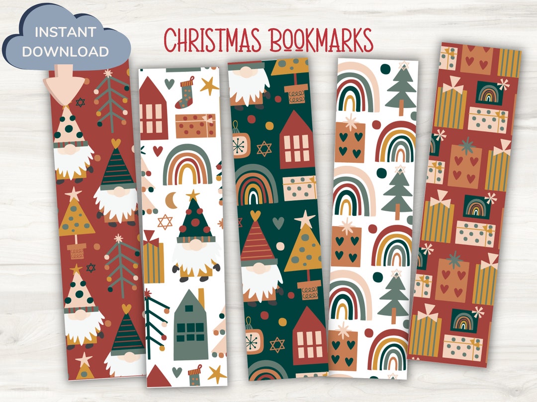 Christmas Printable Bookmarks Set of 5. Printable Christmas Bookmarks ...