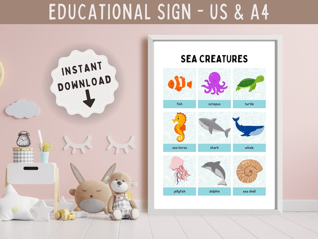 Sea Creatures Classroom Sign. Educational Wall Art. Homeschool - Etsy