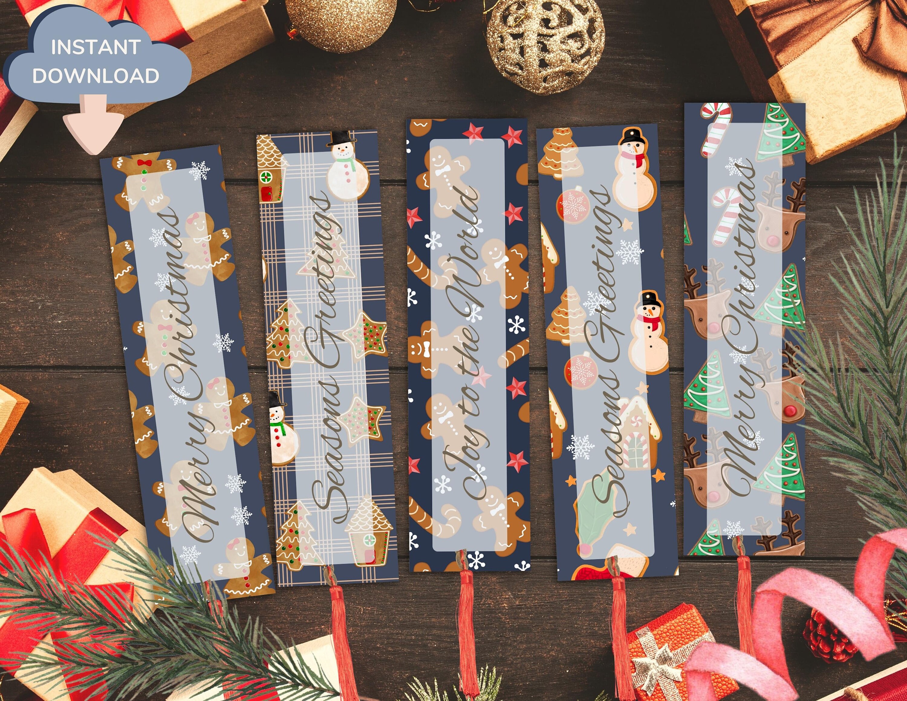 Christmas Printable Bookmarks Set of 5. Printable Christmas - Etsy