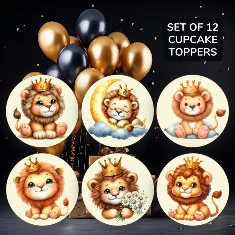 Printable Cute Lions Cupcake Toppers. Set of 12 Fun Designs. Perfect ...