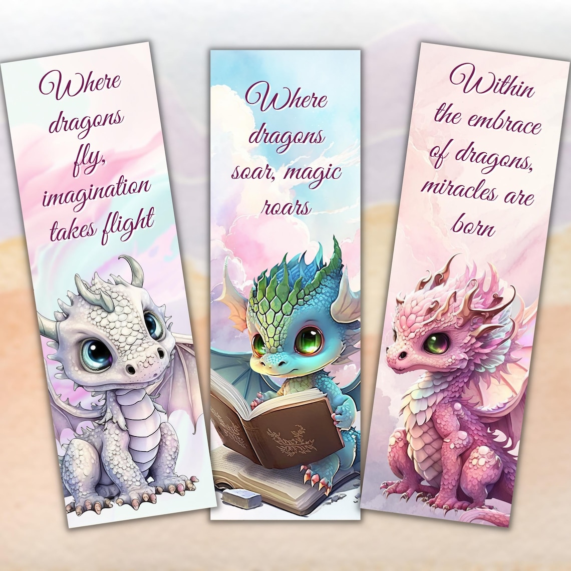 Cute Baby Dragon Bookmarks With Quotes (printable Set of 20) - Etsy