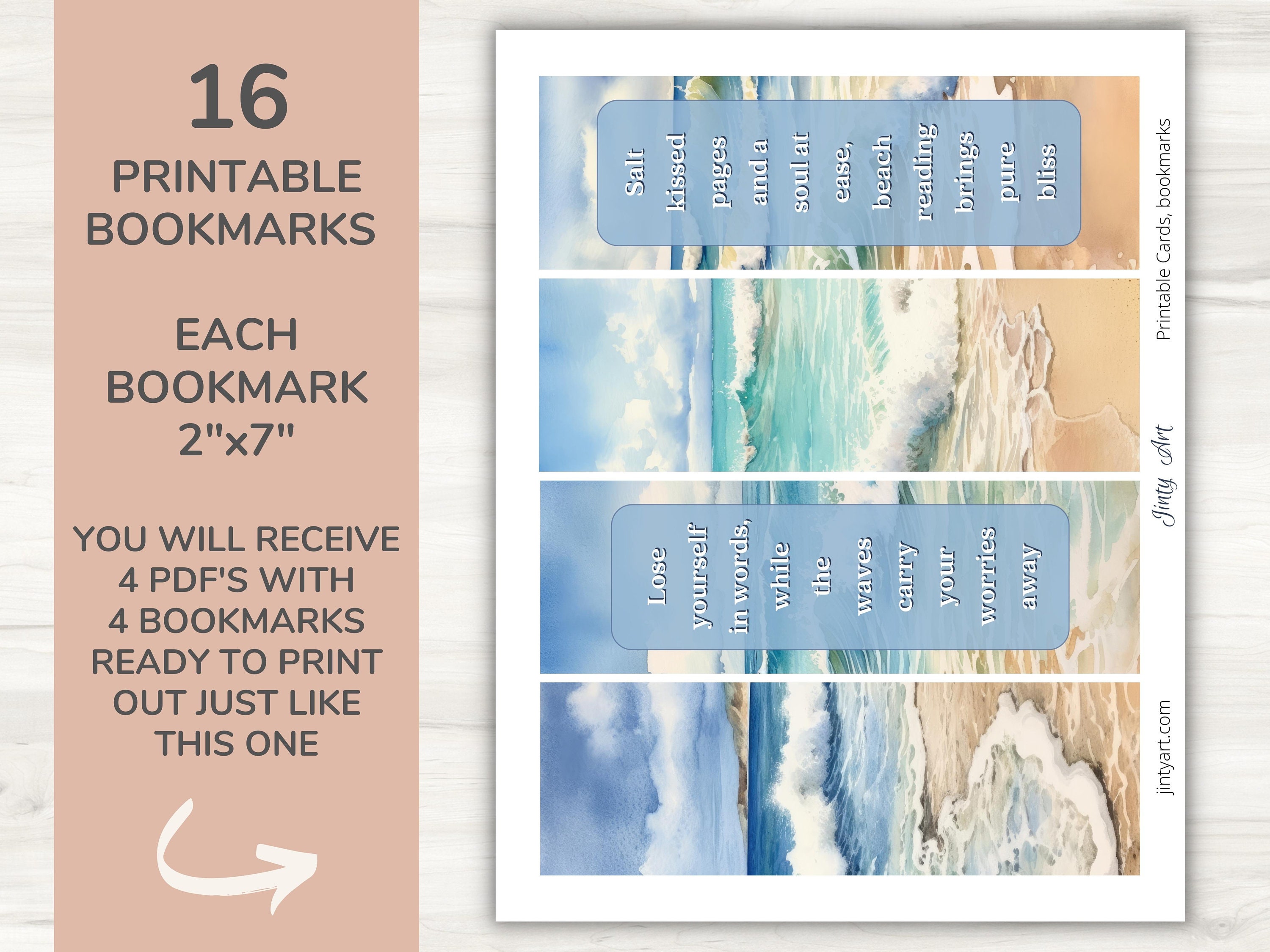 Printable Beach Bookmarks. Watercolor Quotes, Sand, Sea and Waves ...