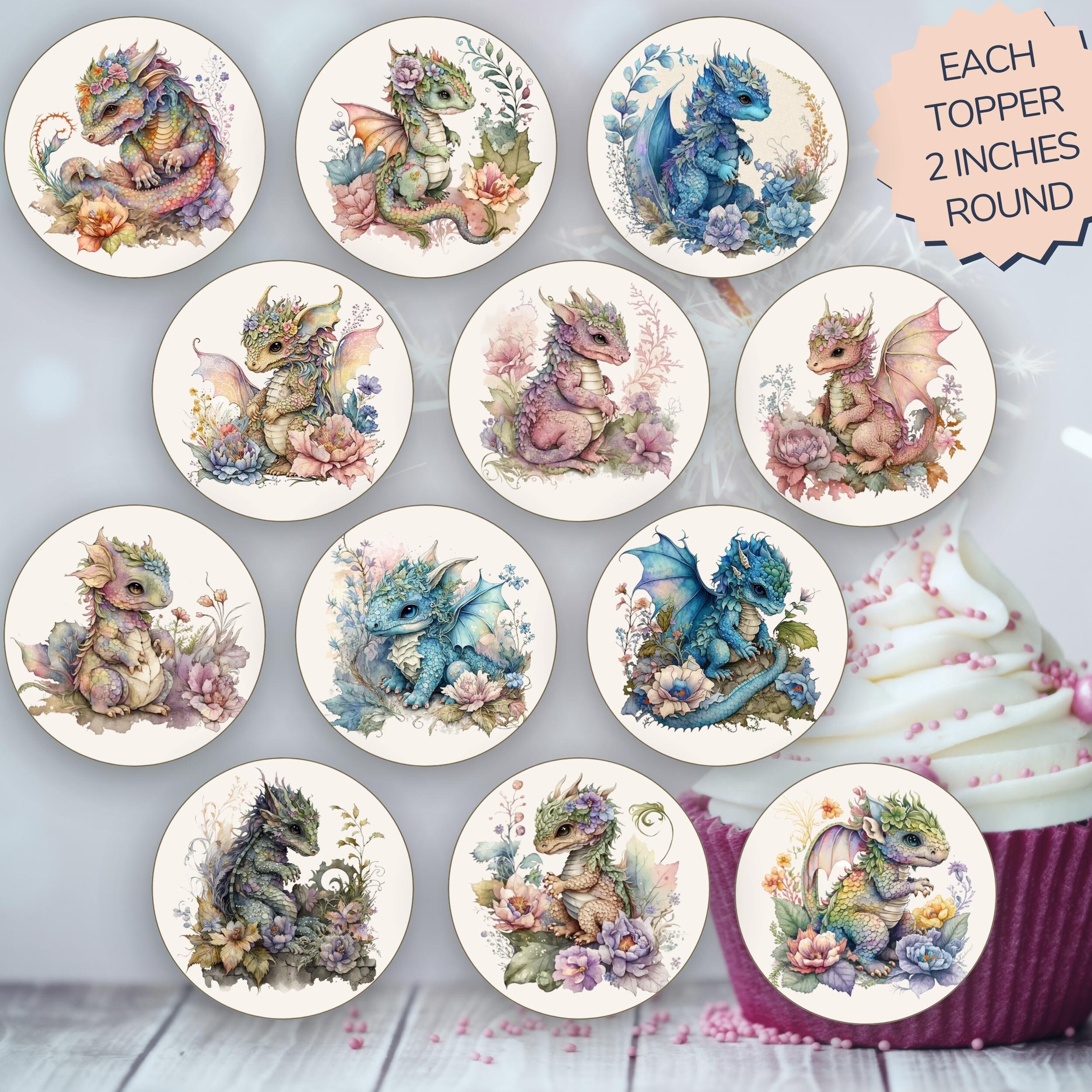 Printable Baby Dragons Cupcake Toppers. Set of 12 Fun Designs. Perfect ...