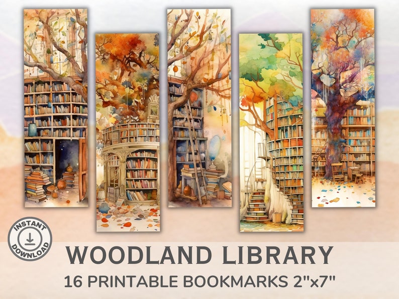 Printable Woodland Library Bookmarks. Watercolor Libraries in Autumn ...