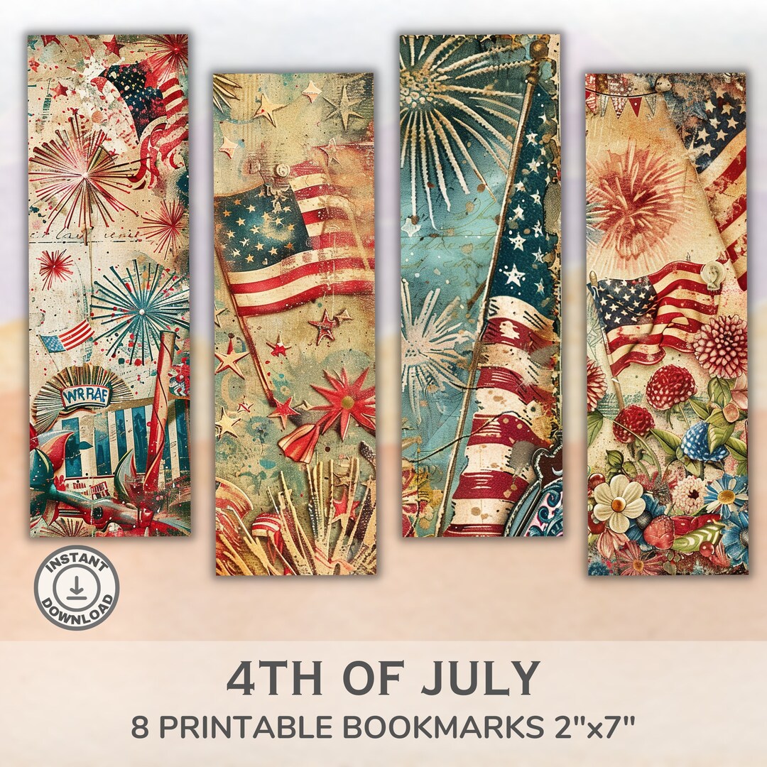 Printable 4th of July Bookmarks. Watercolor Red, White and Blue ...