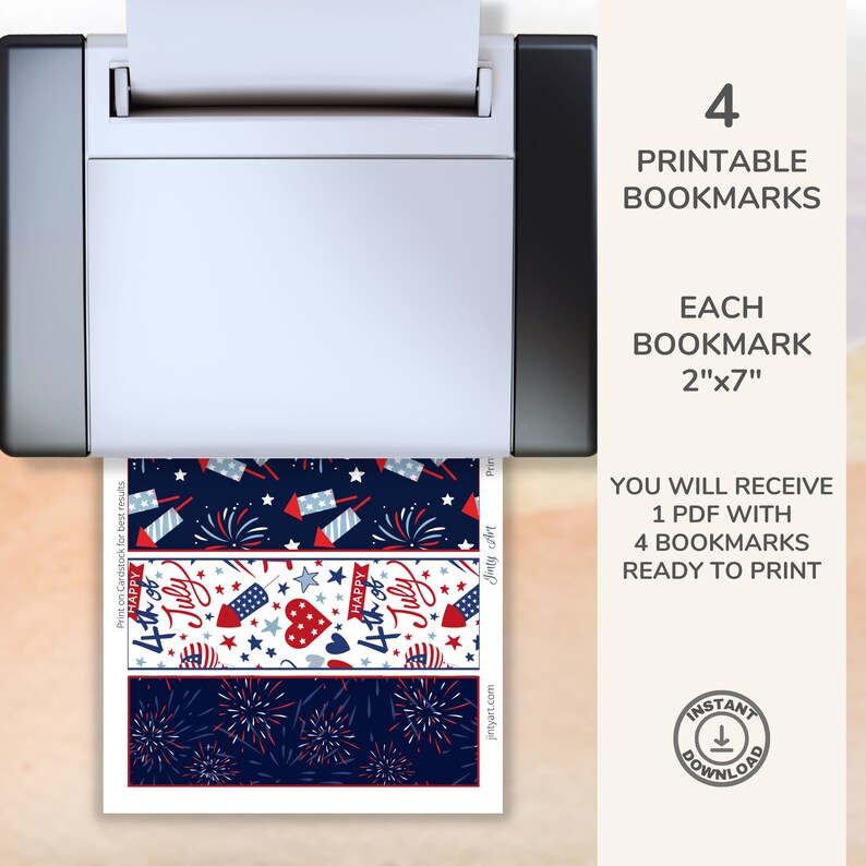 4th of July Bookmarks: Watercolor Patriotic Designs (digital Download ...