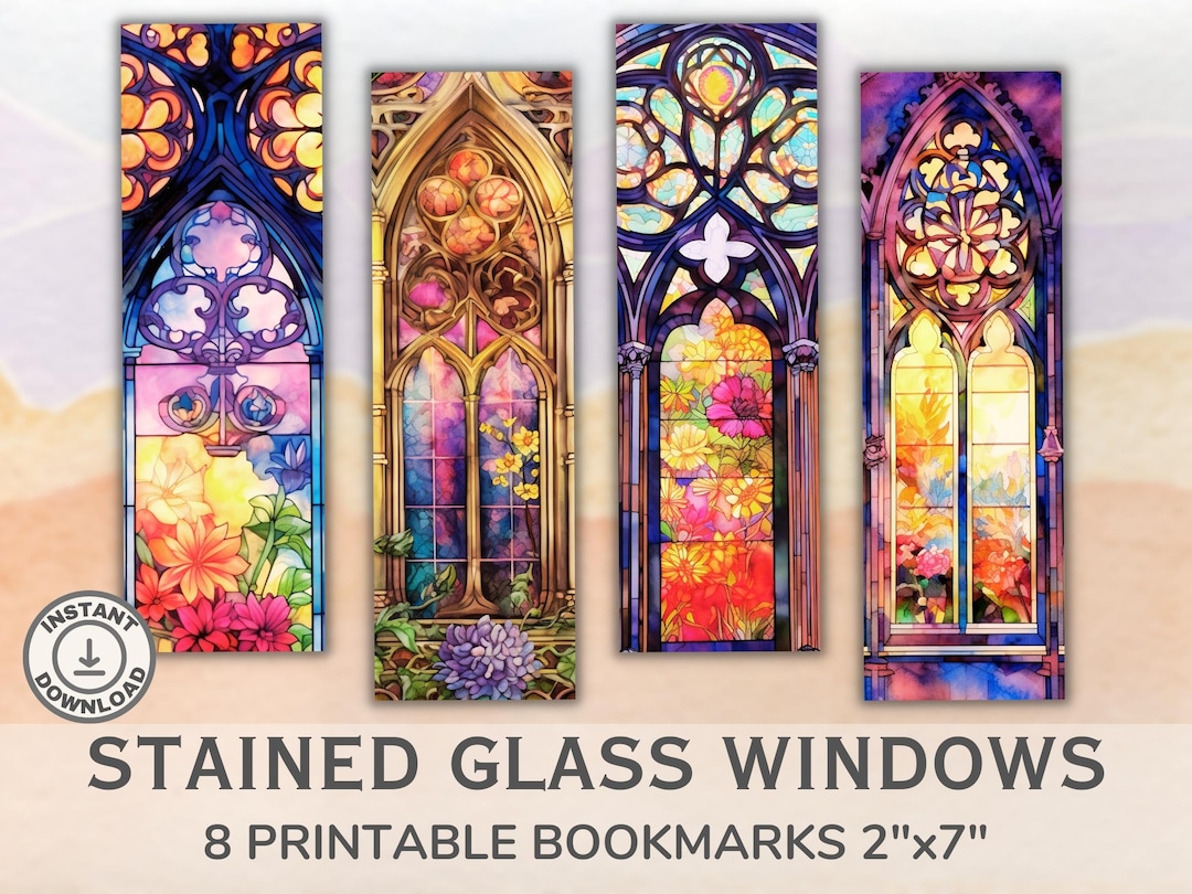 Printable Stained Glass Windows Bookmarks. Watercolor Glass and Flowers ...
