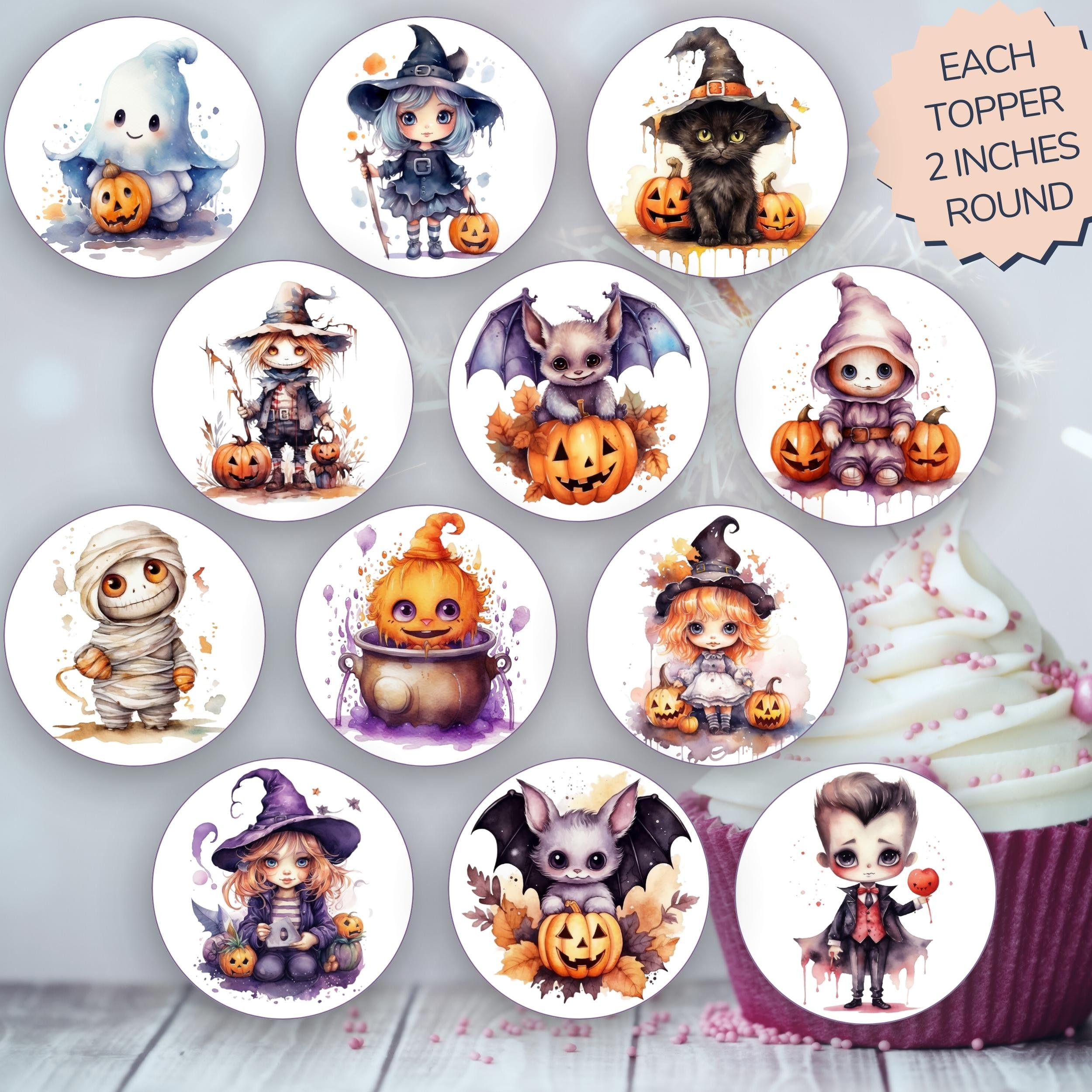 Printable Kids Halloween Cupcake Toppers. Set of 12 Fun Designs ...